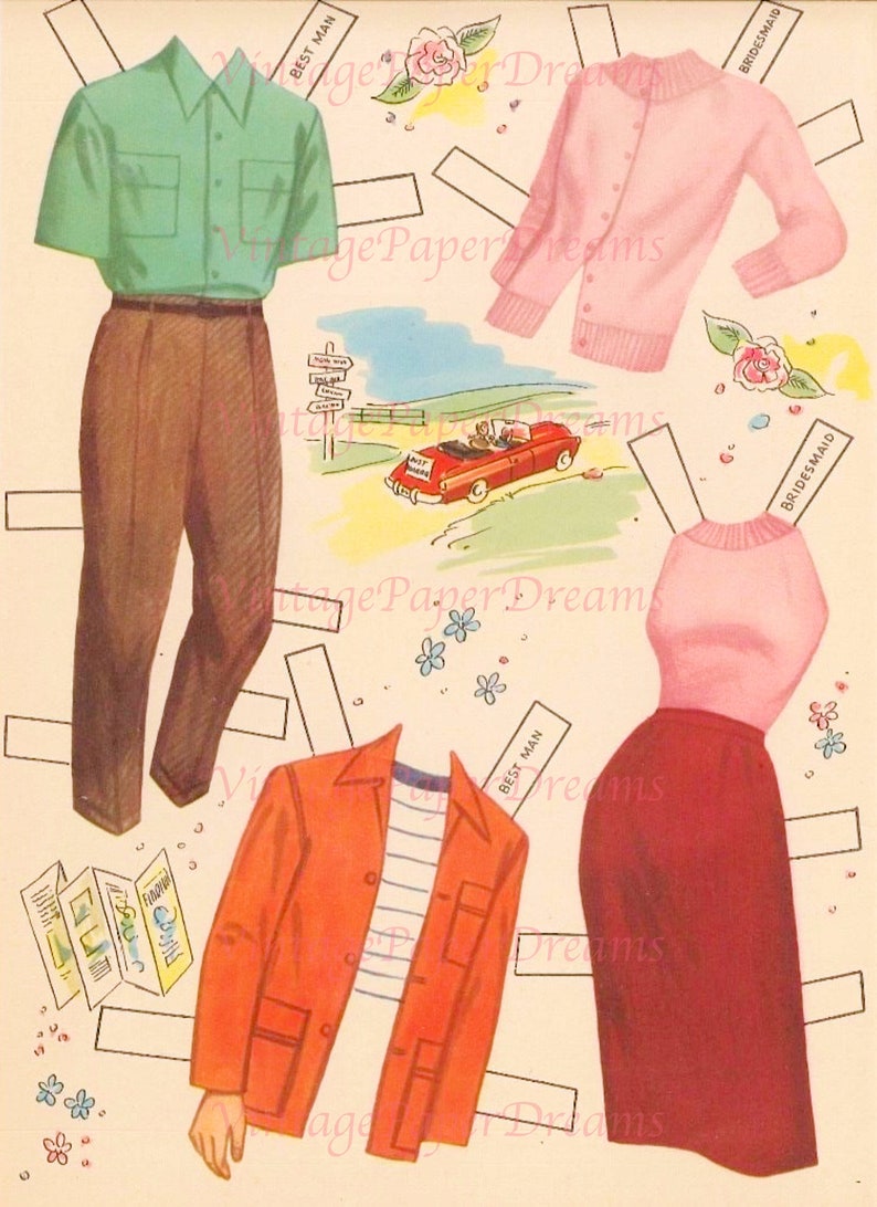 Vintage Paper Doll Printable PDF wedding Party Paper Doll - Etsy