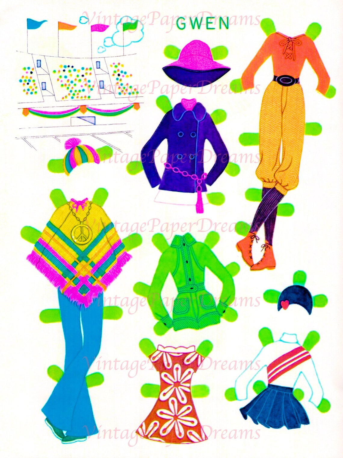 Vintage Paper Doll Printable PDF flatsy Paper Doll 70s - Etsy