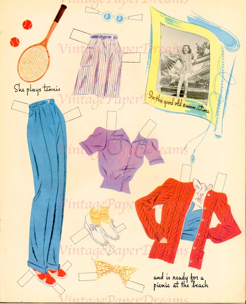 Vintage Paper Doll Printable PDF • jane Withers Paper Doll • 40s 1940s ...