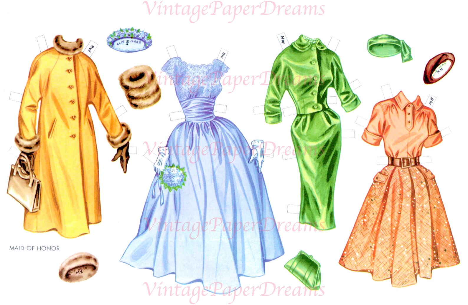 Vintage Paper Doll Printable PDF JPEG Wedding Paper Doll JPEG 50s 1950s Paper Doll Download ...