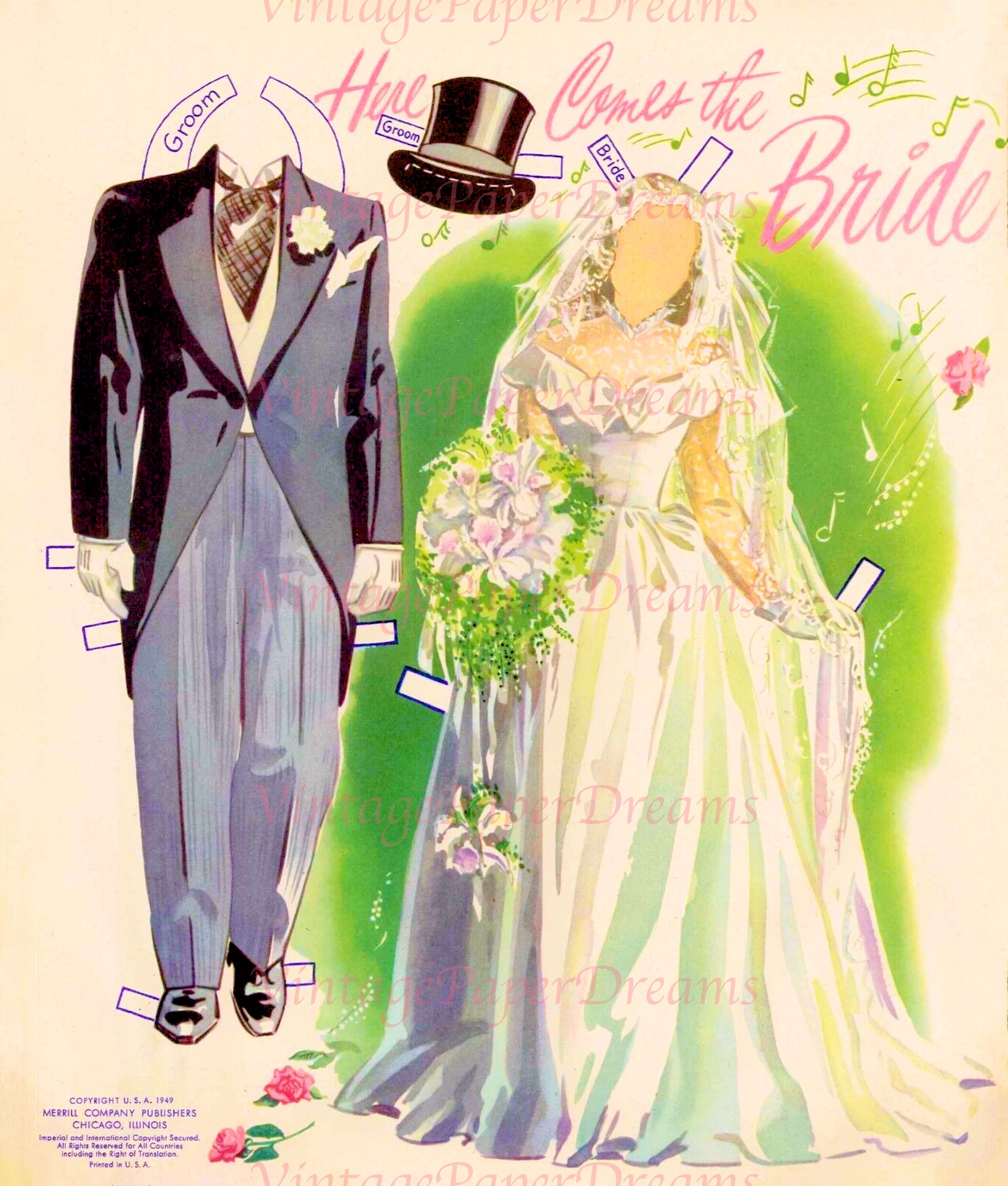 Vintage Wedding Printable PDF • bride & Groom Paper Doll • 40s 1940s ...
