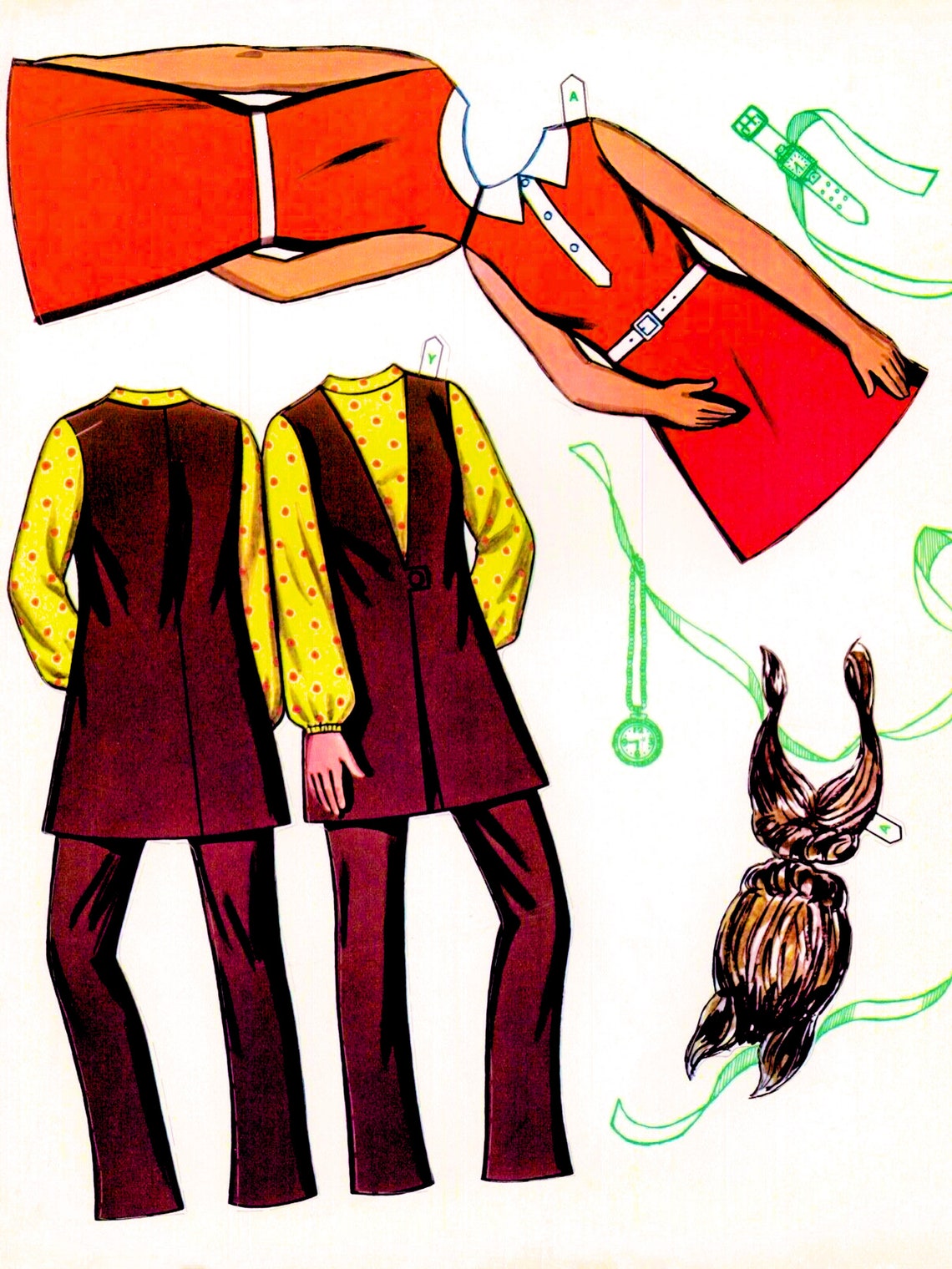 Vintage Paper Doll Printable PDF brunette Fashion Doll 70s 1970s Paper ...