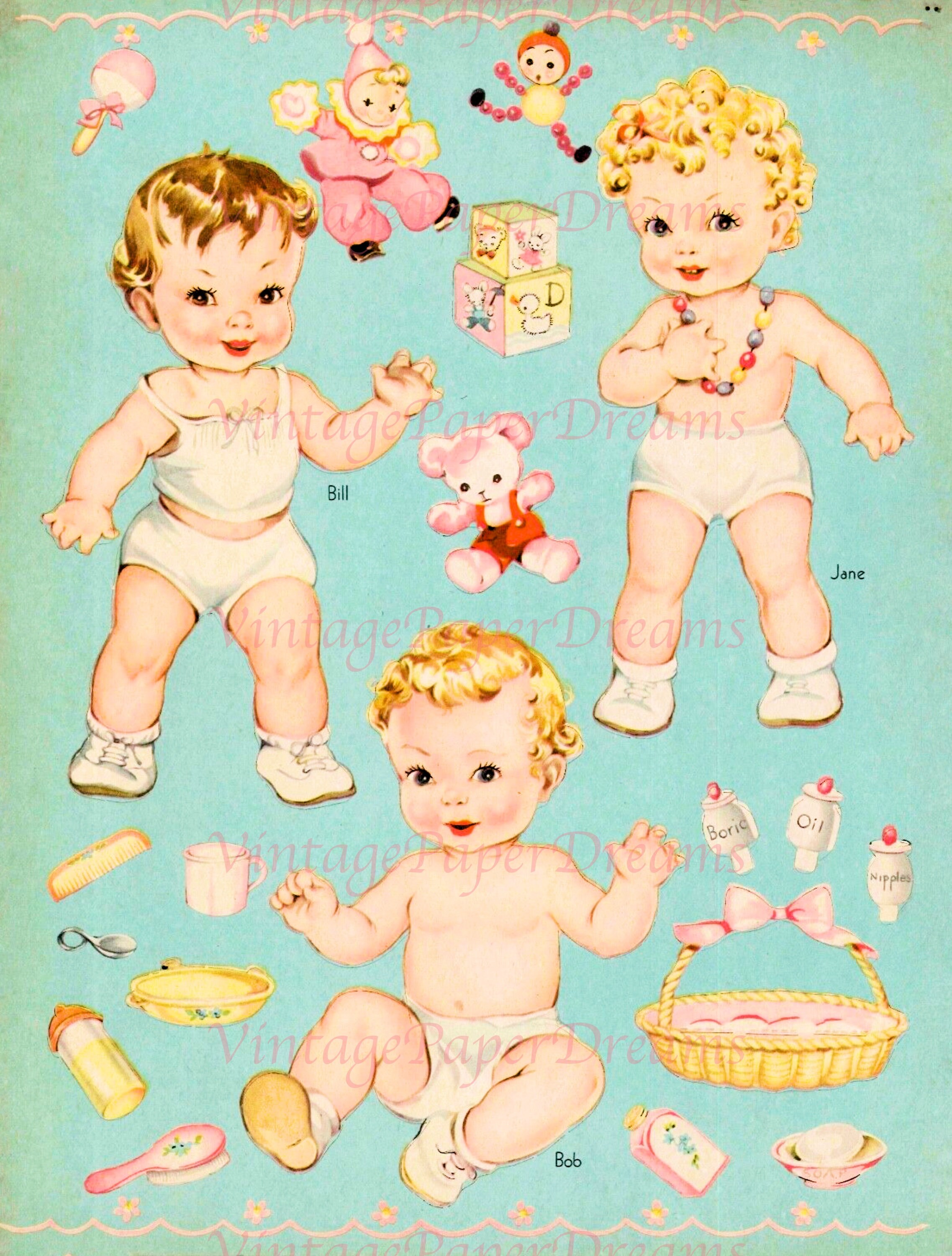 Vintage Paper Doll Printable PDF • baby Dolls Paper Dolls • 40s 1940s ...