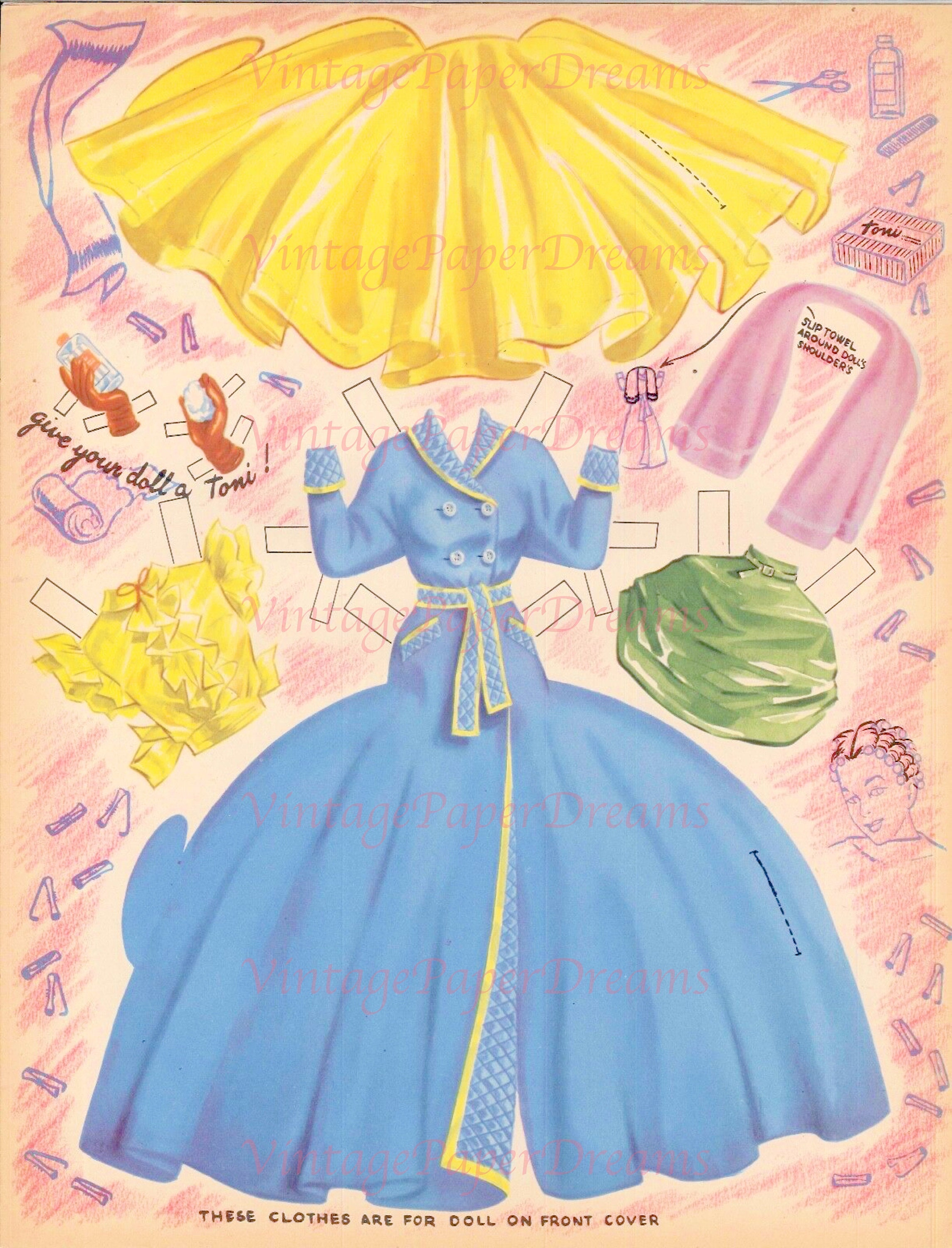 Vintage Paper Doll Printable PDF • toni Hair-do Dress up Paper Doll ...