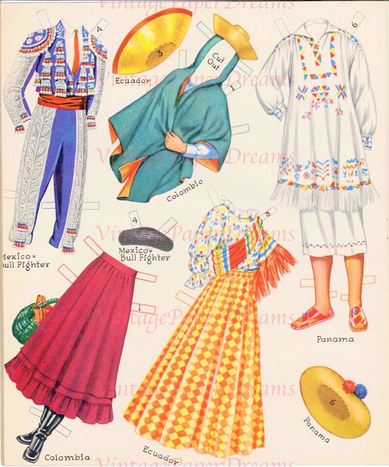 Vintage Paper Doll Printable PDF latina Paper Dolls 40s - Etsy