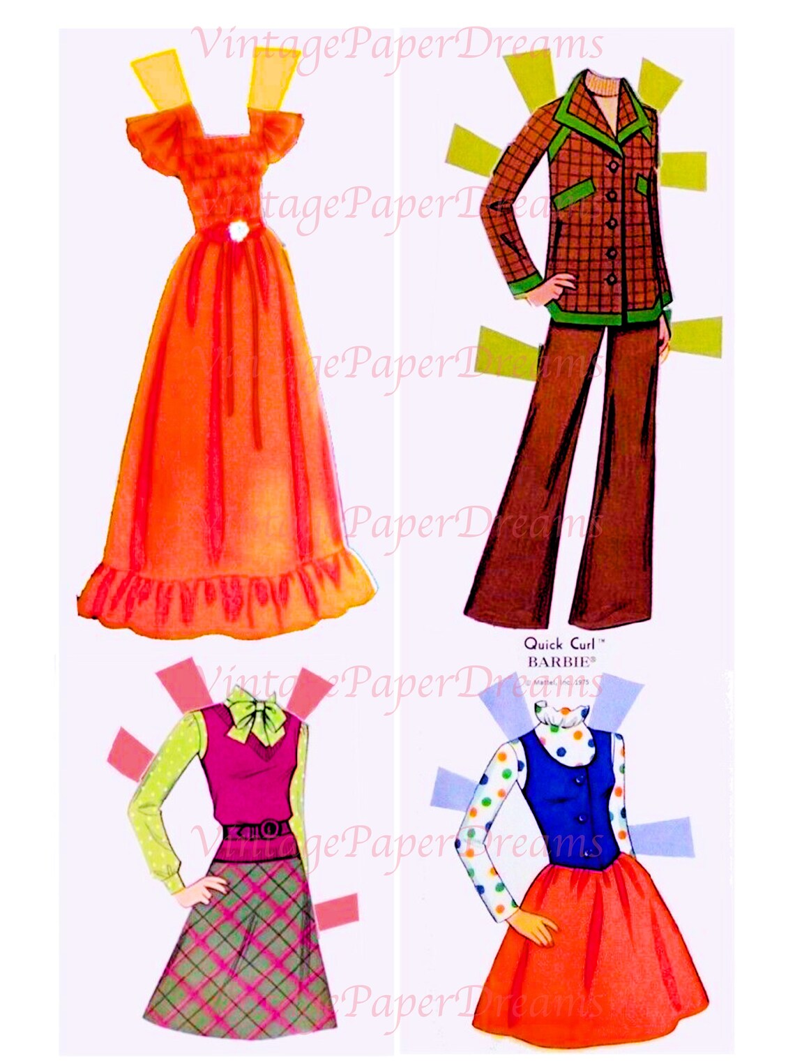 Vintage Paper Doll Printable PDF barbie Paper Doll 70s 1970s Paper Doll Dress Gown Digital ...