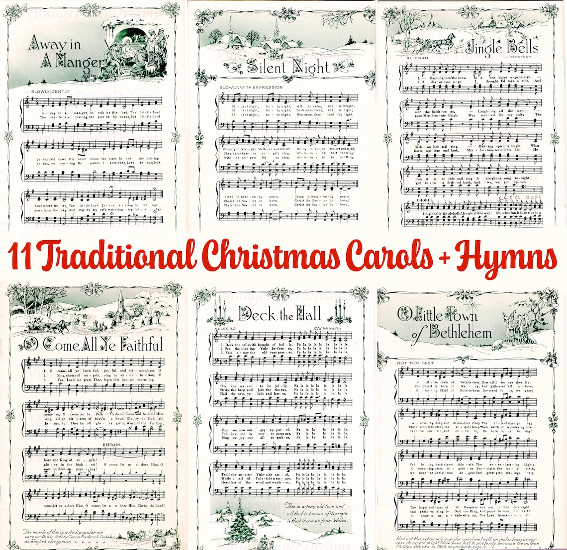 Vintage Printable Christmas Carol Sheet Music PDF Traditional Advent ...