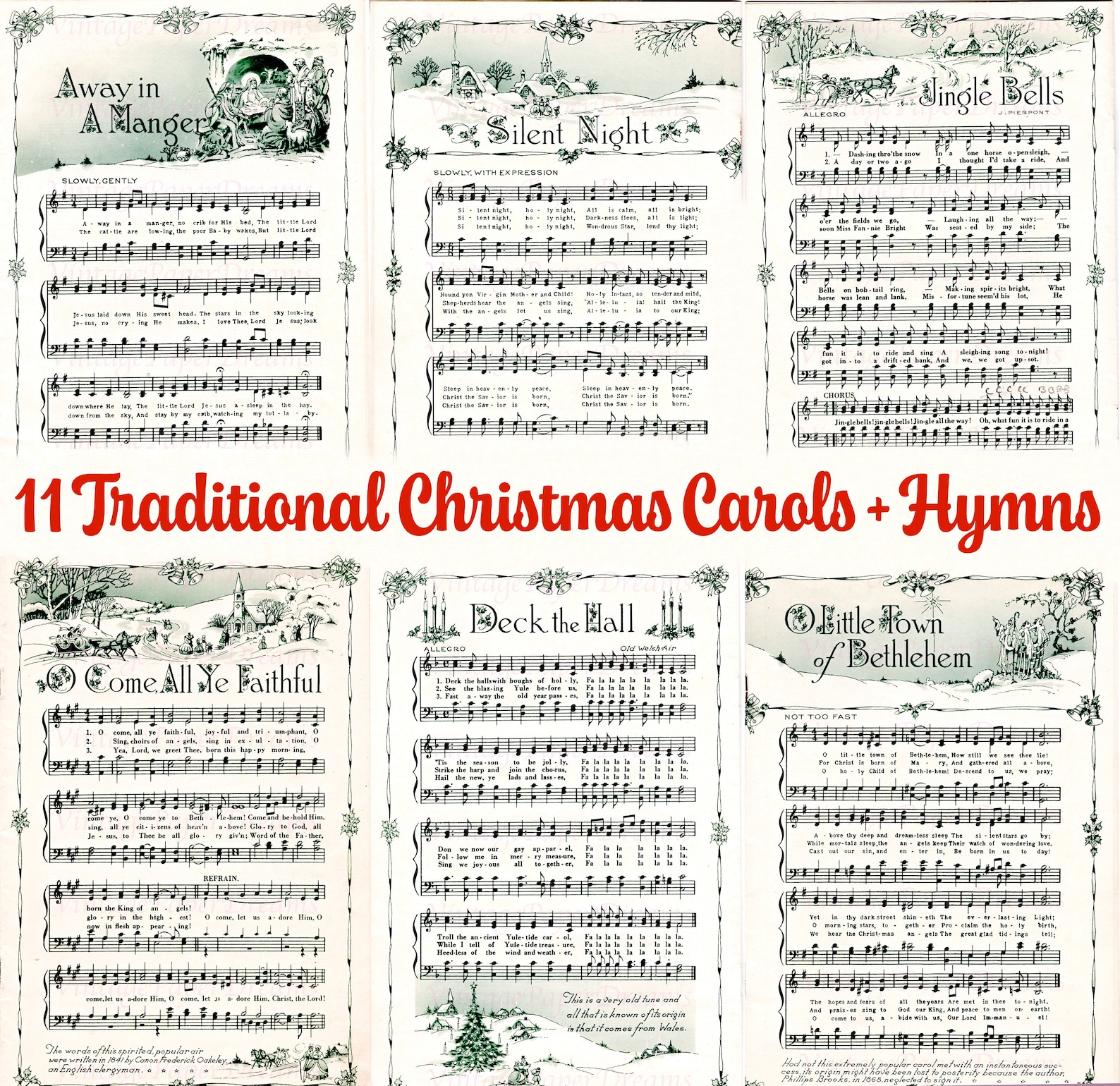 Vintage Printable Christmas Carol Sheet Music PDF • Traditional Advent ...
