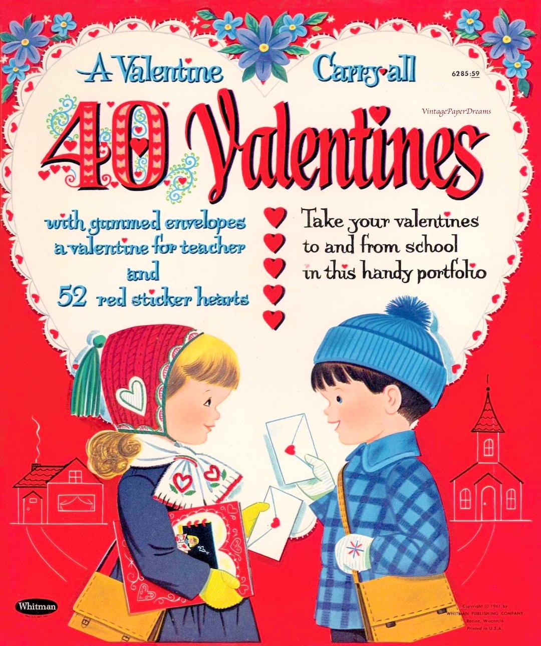 40 Vintage Valentines Card Printable PDF • 1960s Holiday Card Paper ...