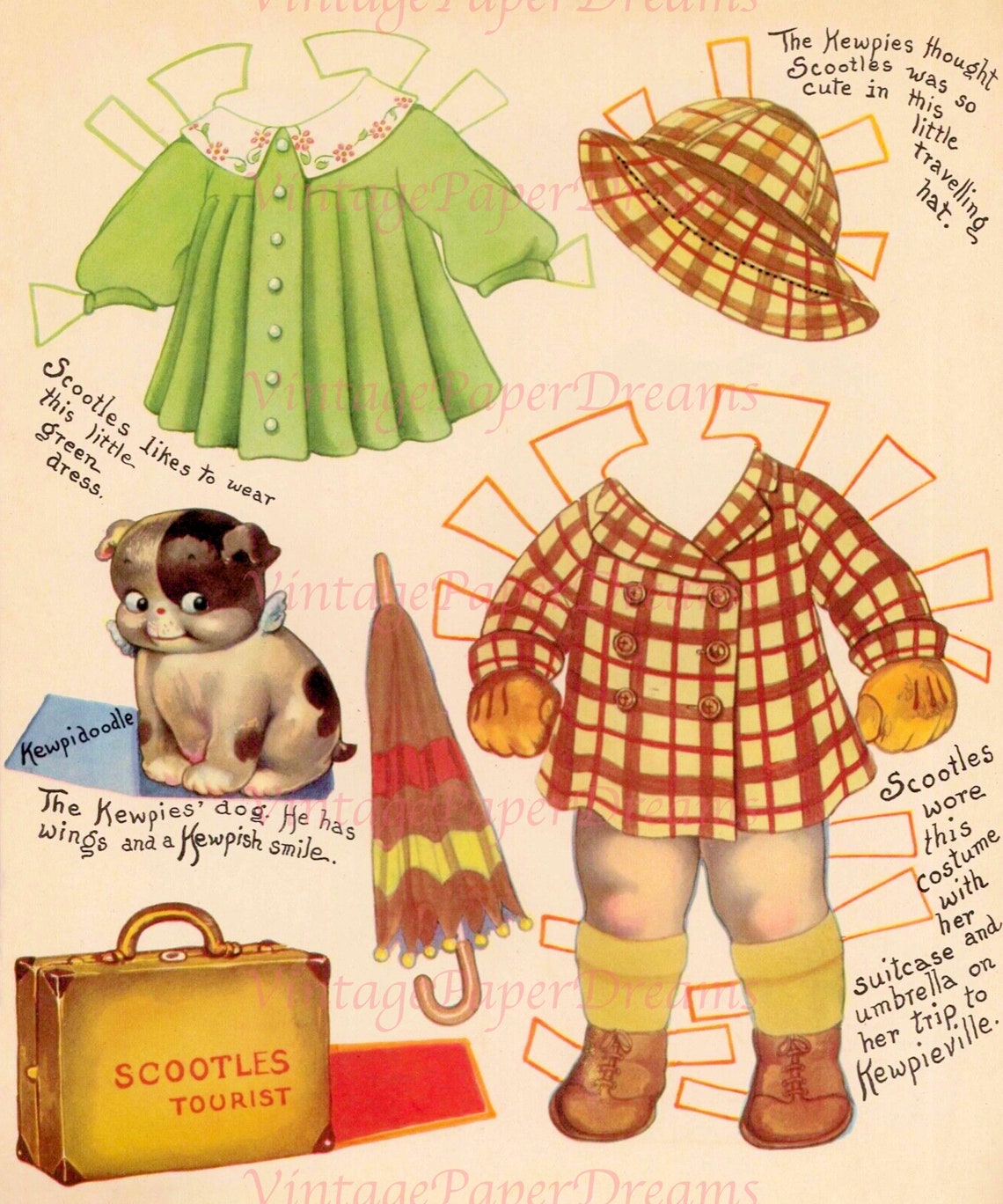 Vintage Paper Doll Printable PDF Scootles and Kewpie Paper - Etsy