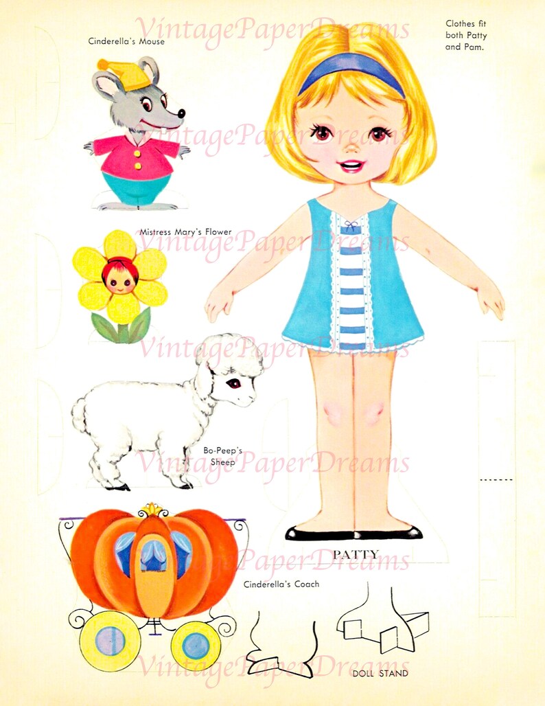 Vintage Paper Doll Printable PDF JPEG Magicfairy Tale Paper Doll 60s ...