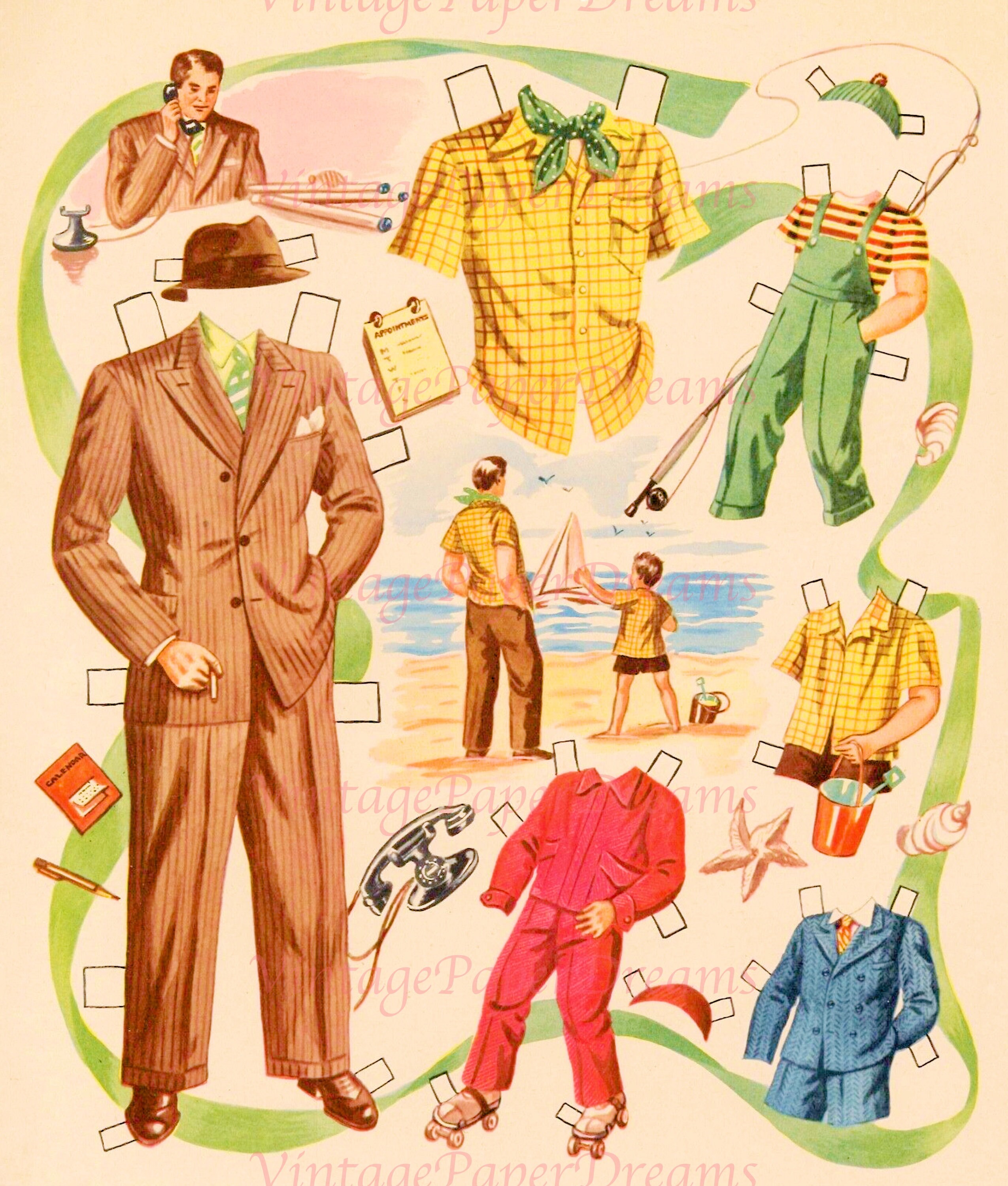 Vintage Paper Doll Printable PDF mother Dad Kids Paper Dolls 40s 1940s ...