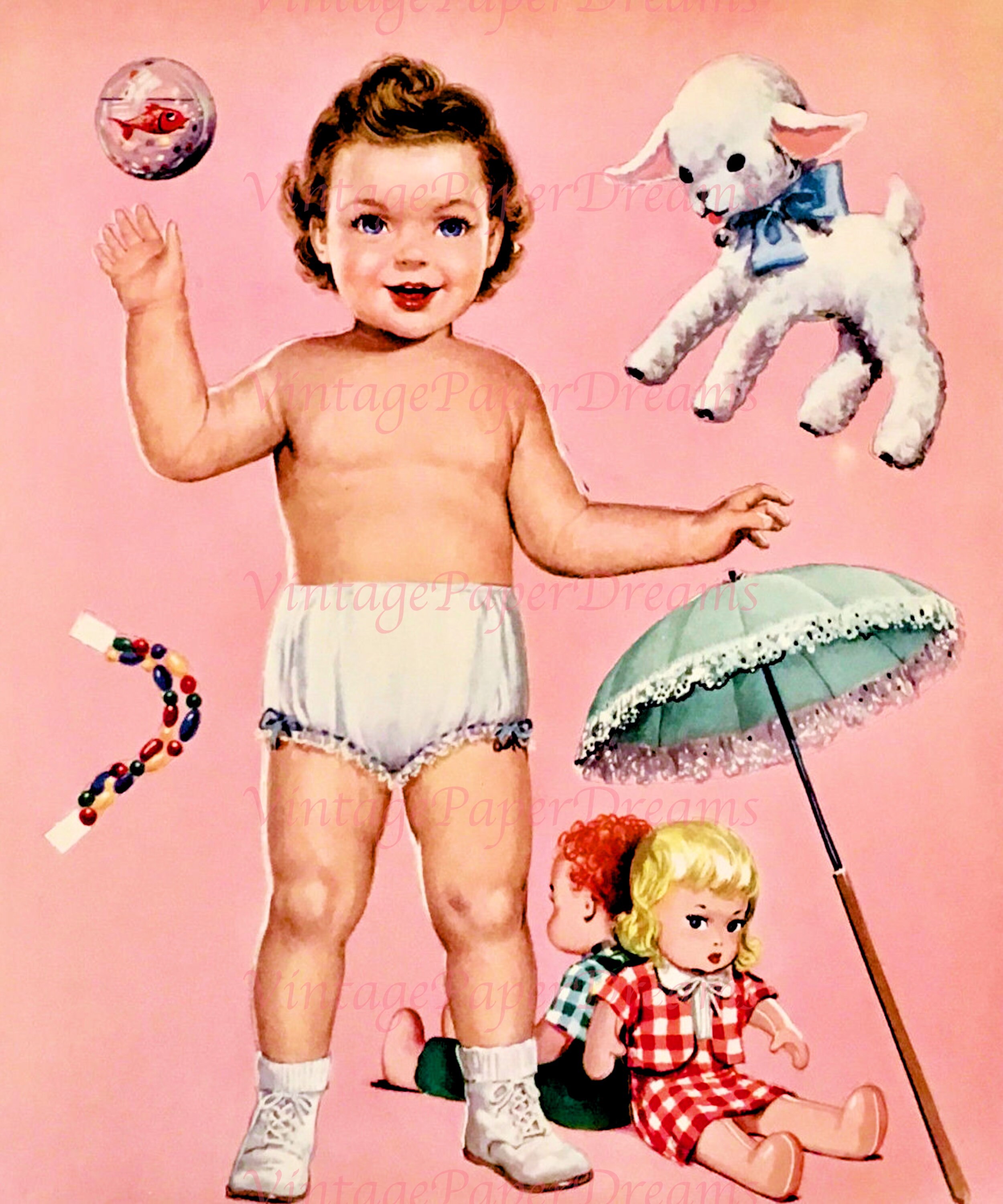 Vintage Paper Doll Printable PDF • baby Sister + Brother Paper Doll ...