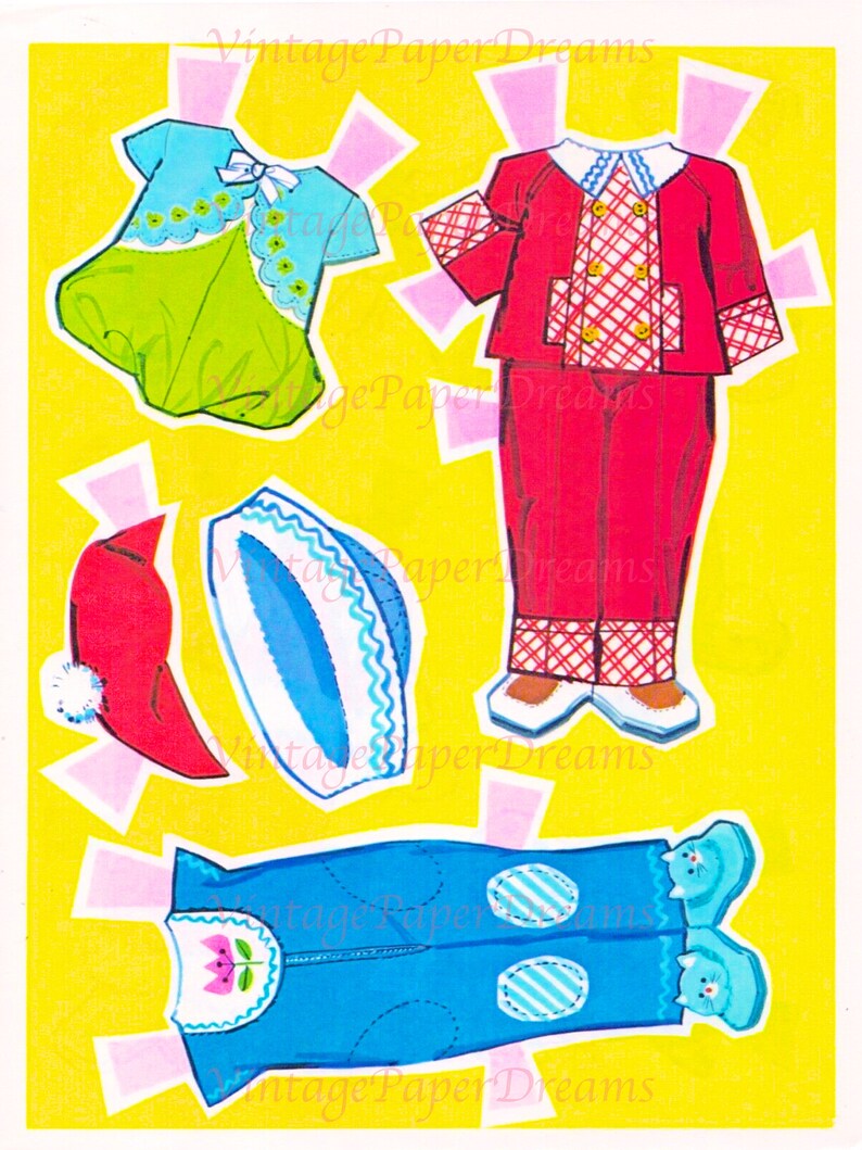 Vintage Paper Doll Printable PDF baby Paper Doll 70s 1970s Paper Doll Pattern Digital Download ...