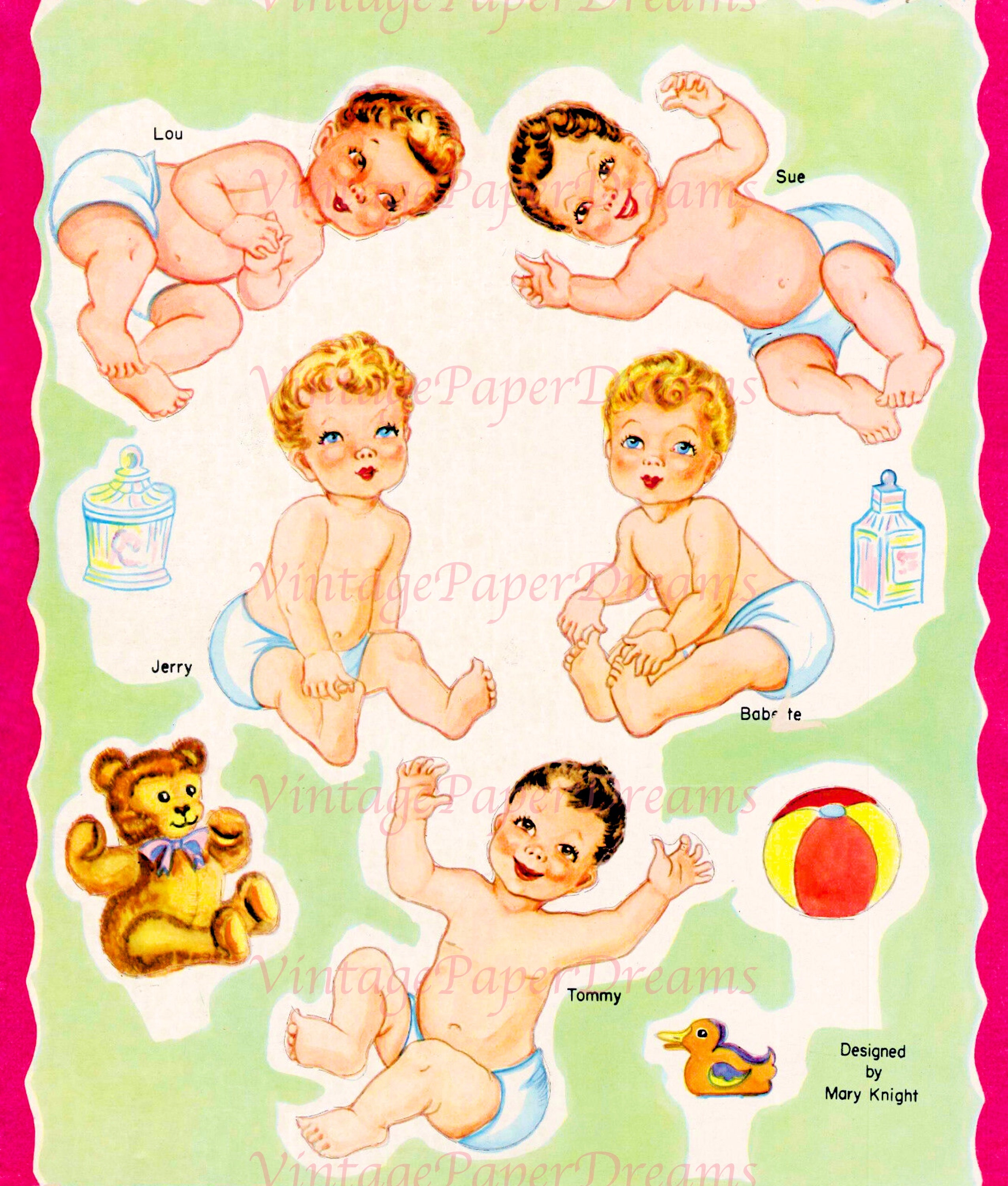 Vintage Paper Doll Printable PDF newborn Baby Paper Doll 40s 1940s ...