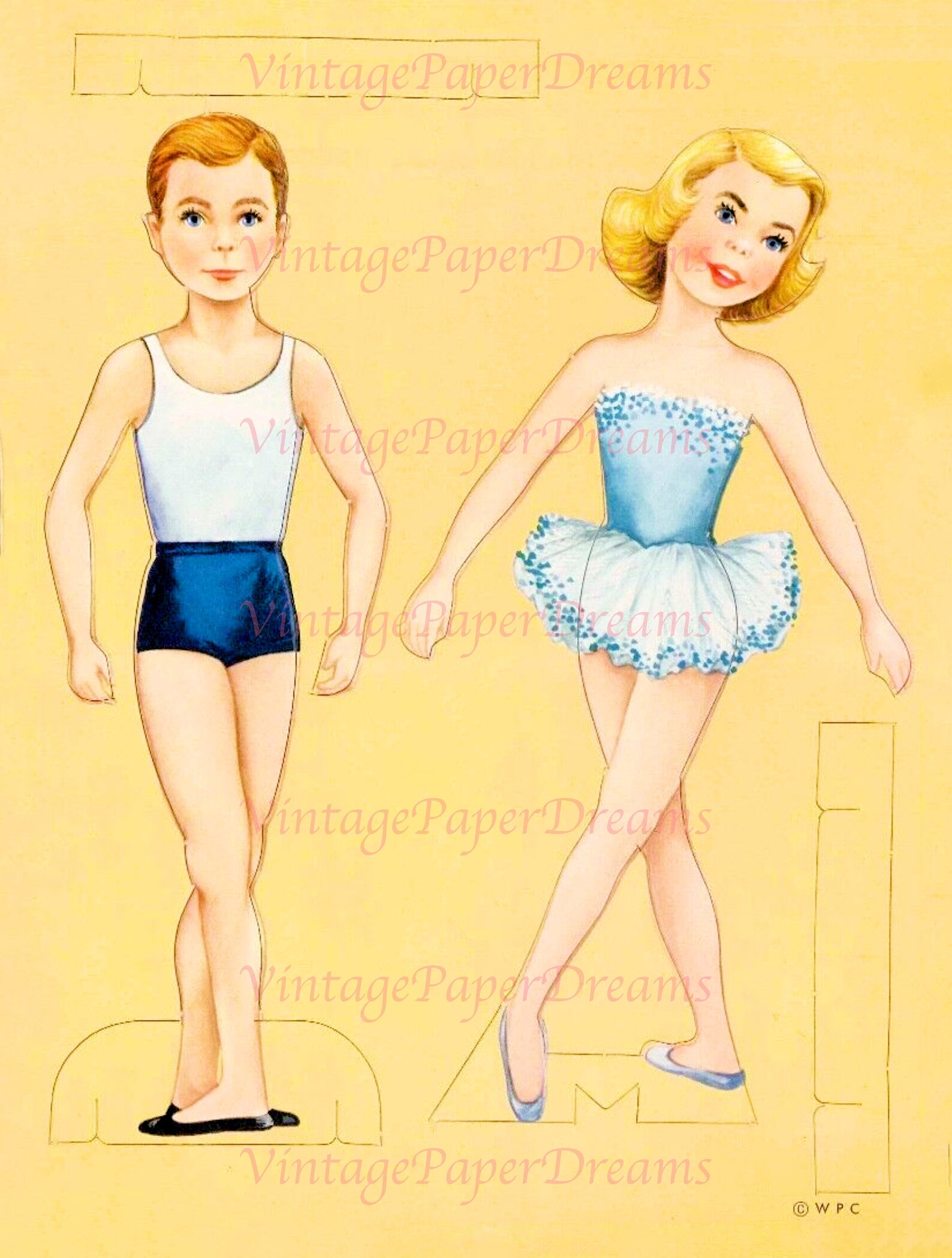 Vintage Paper Doll Printable PDF ballet Ballerina Paper Doll 50s 1950s ...