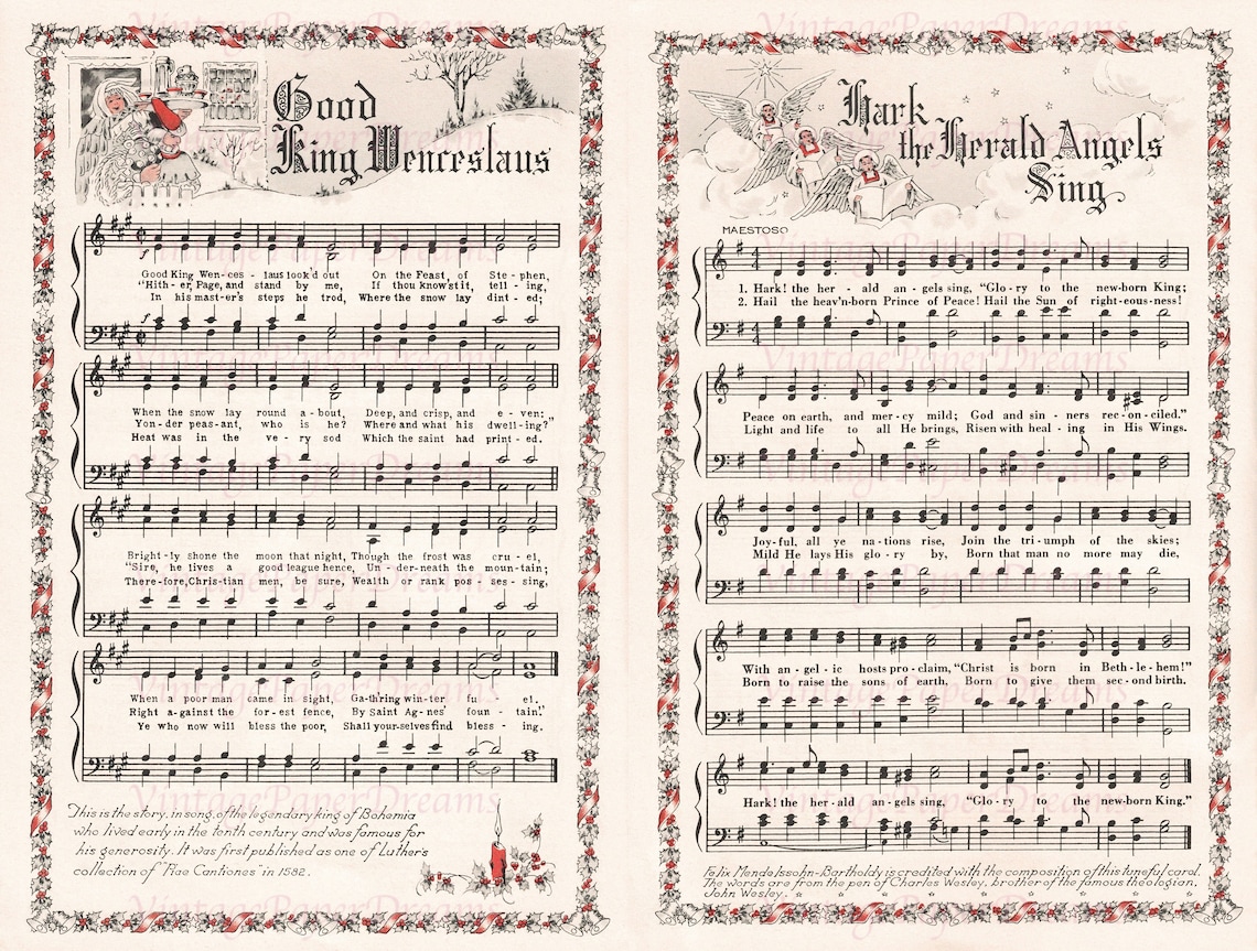 Vintage Printable Christmas Carol Sheet Music PDF Traditional Advent ...
