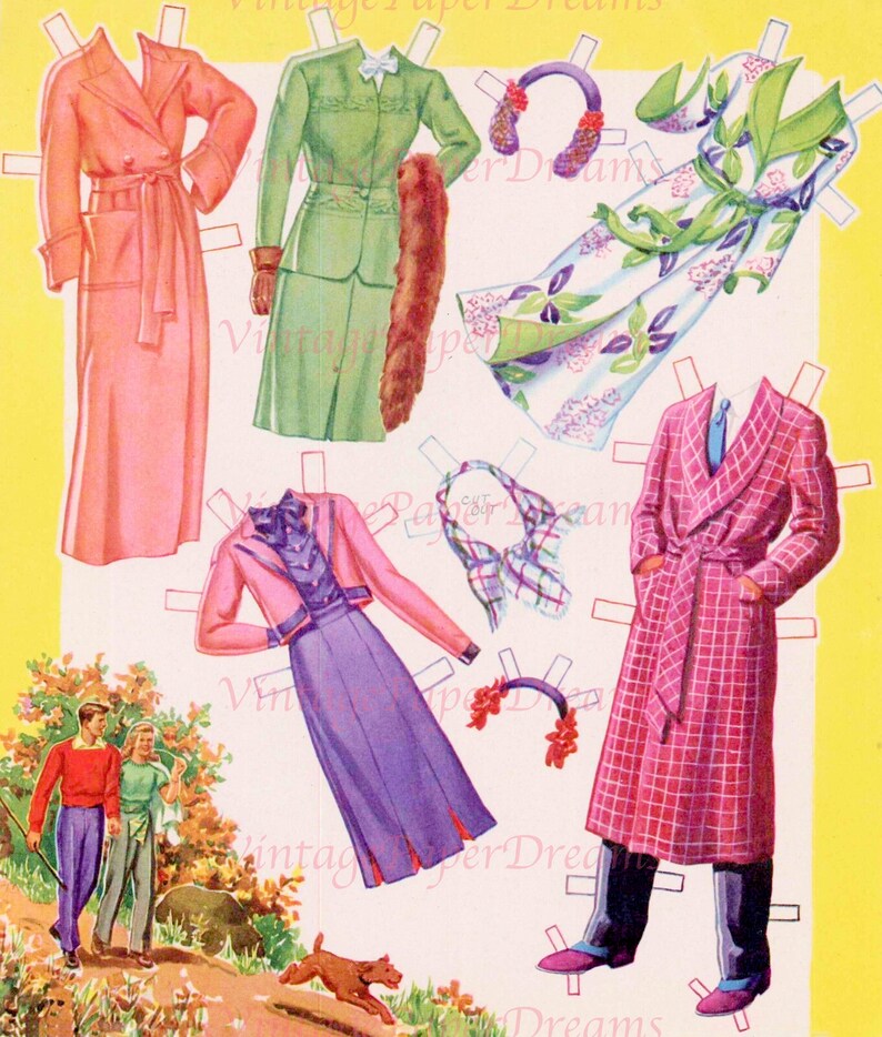 Vintage Paper Doll Printable PDF summer Date Paper Dolls 40s 1940s ...