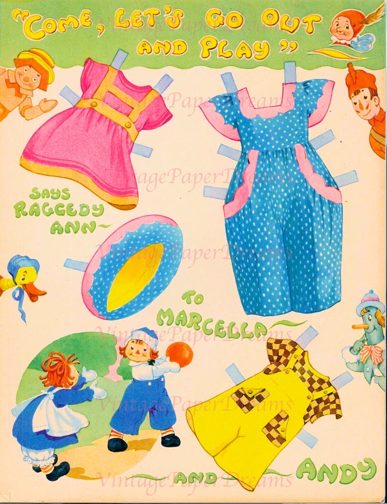 Vintage Paper Doll Printable PDF raggedy Ann Andy Paper - Etsy