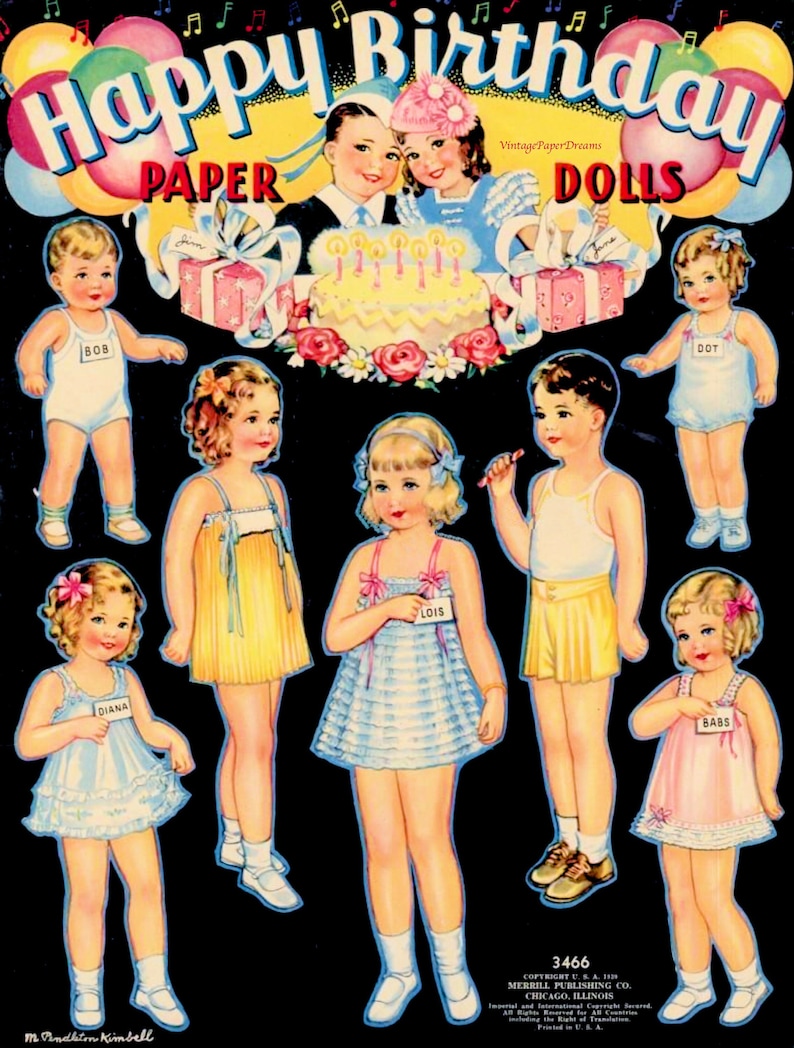Vintage Paper Doll Printable PDF • happy Birthday Paper Doll • 30s ...
