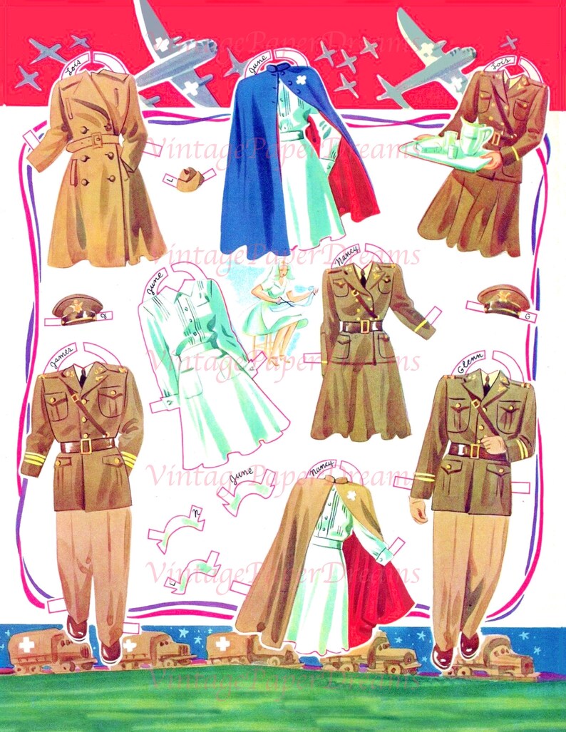 Vintage Paper Doll Printable PDF Army Nurse Doctor Paper Dolls 40s ...