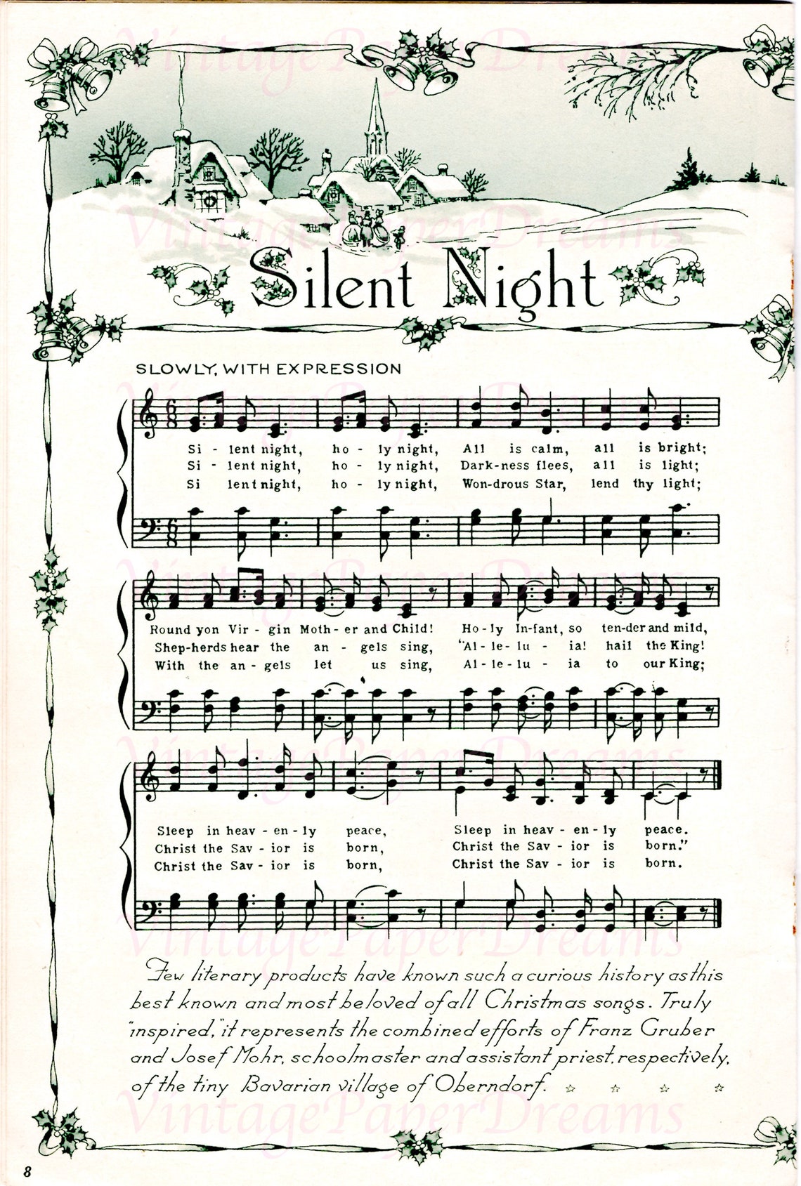 Vintage Printable Christmas Carol Sheet Music PDF • Traditional Advent ...