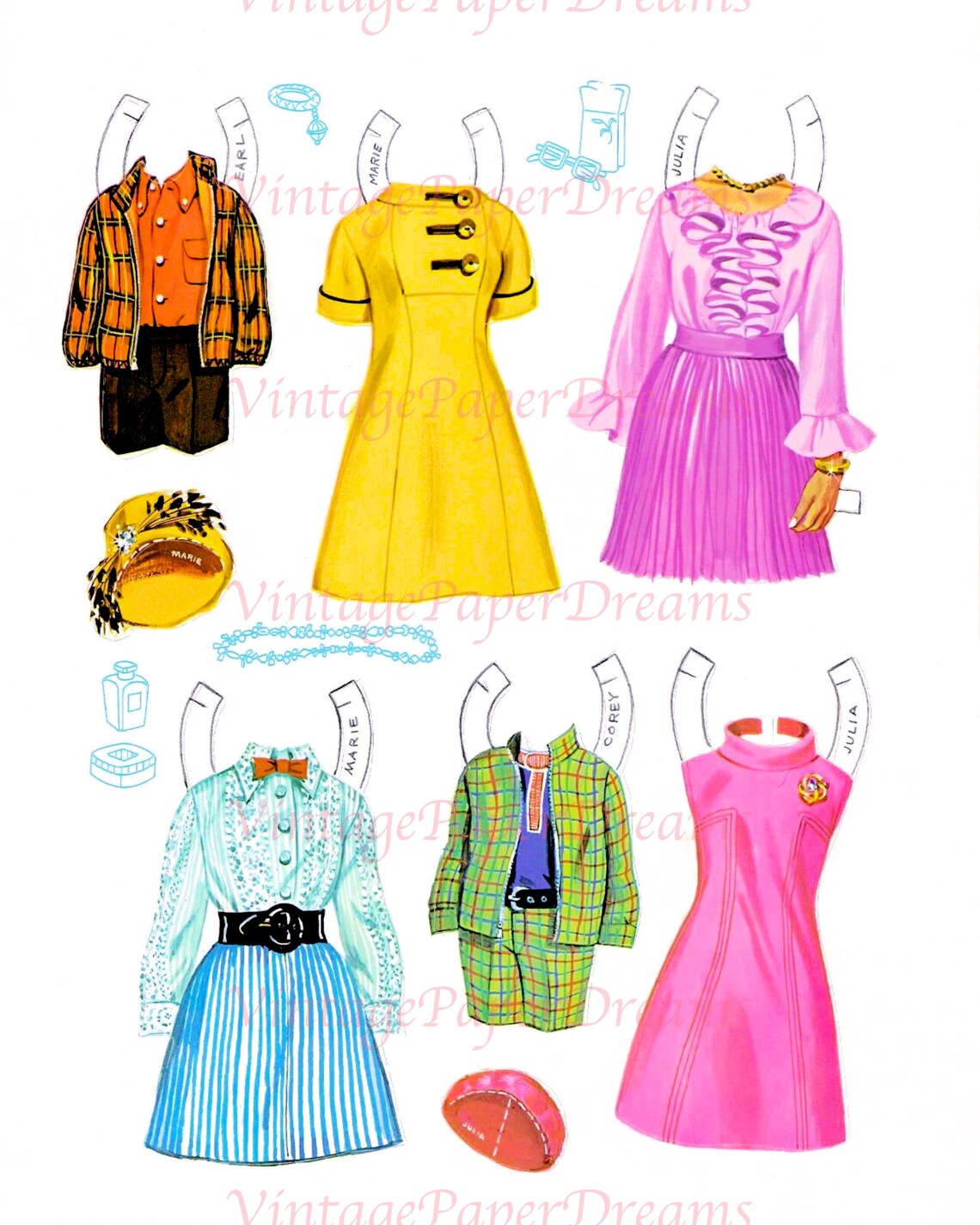 Vintage Paper Doll Printable PDF julia Paper Doll 60s - Etsy