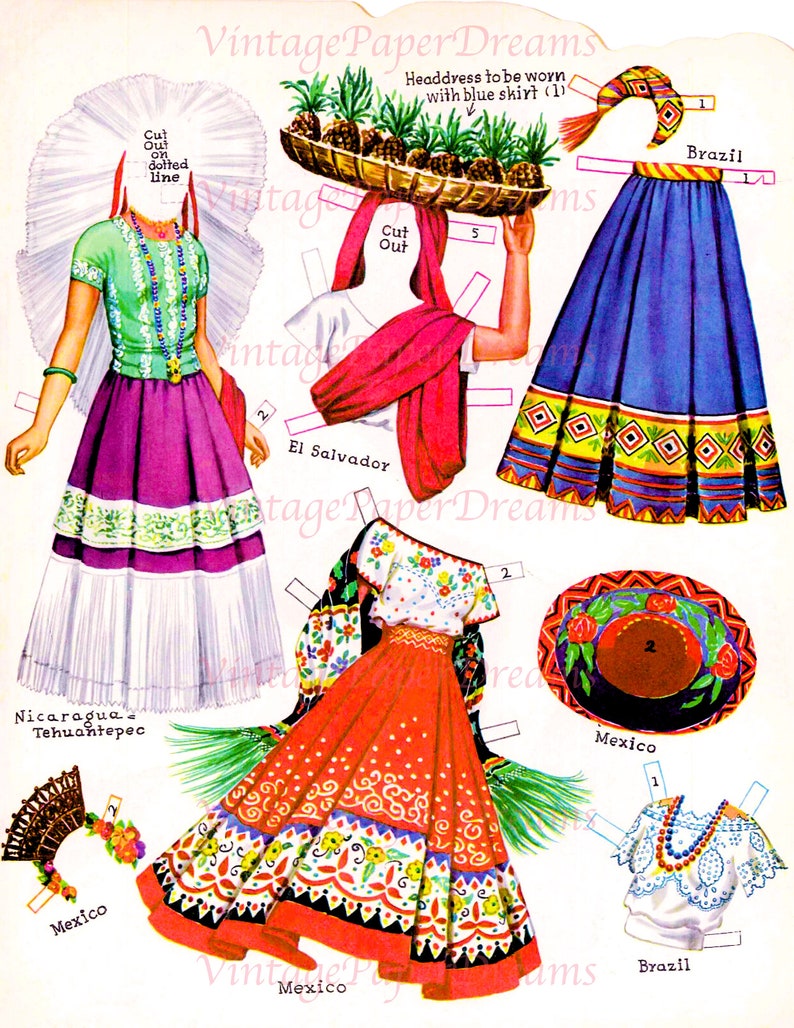 Vintage Paper Doll Printable PDF • latina Paper Dolls • 60s 1960s Paper ...