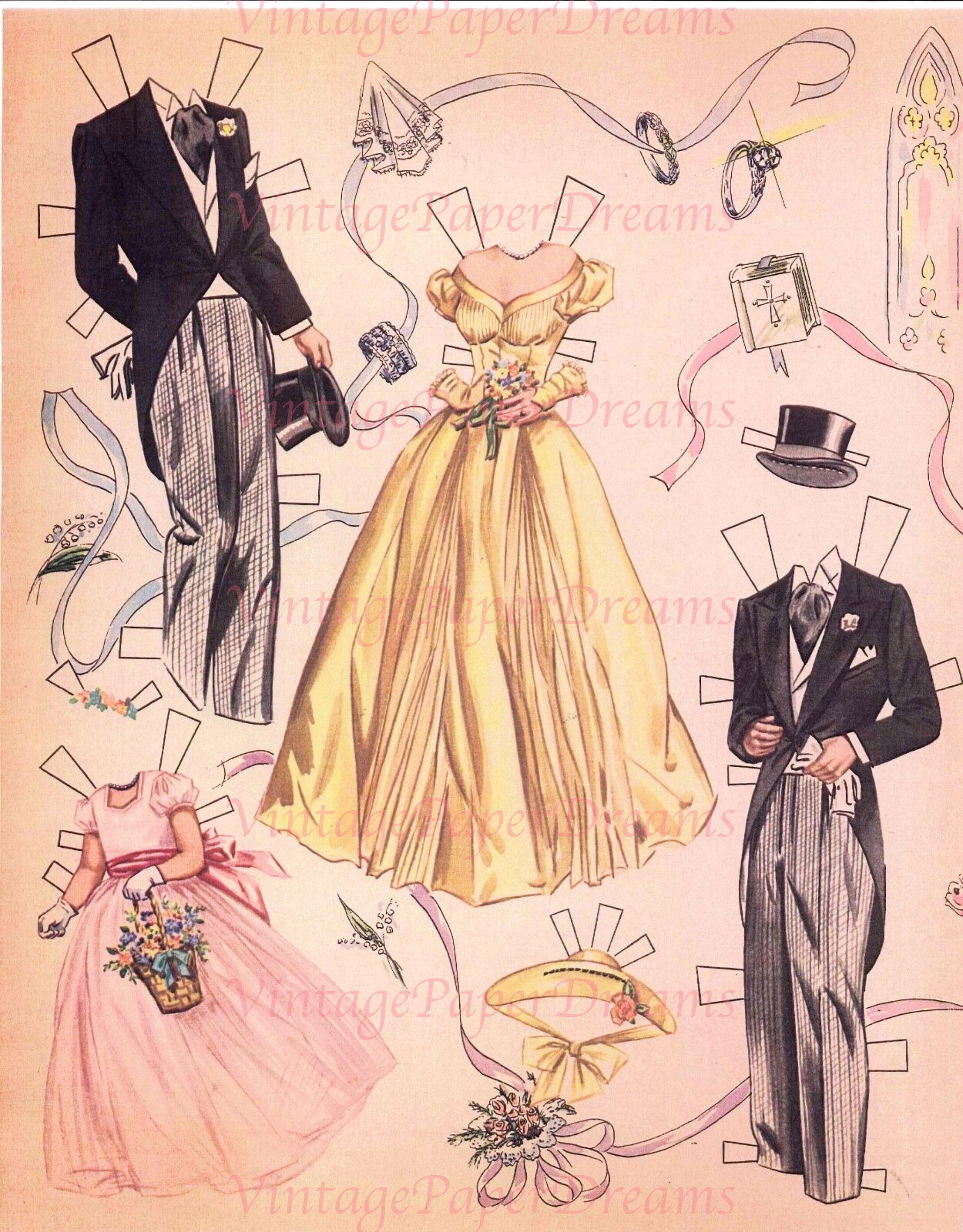 Vintage Paper Doll Printable PDF wedding Party Paper Doll 50s 1950s ...
