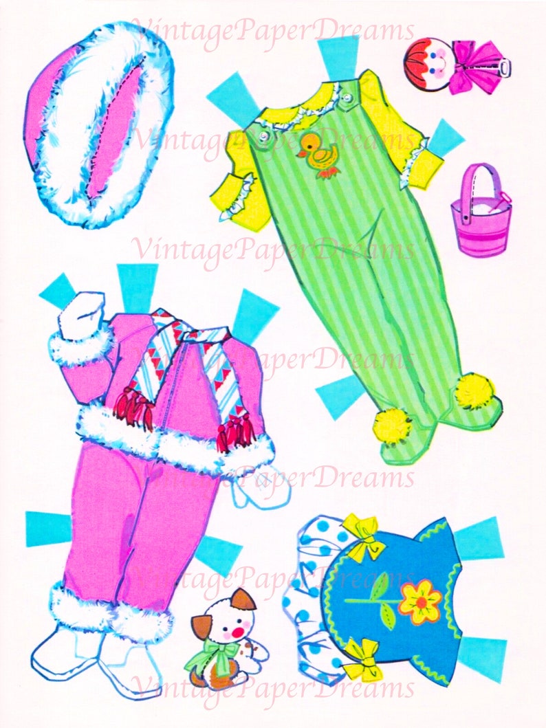 Vintage Paper Doll Printable PDF baby Paper Doll 70s 1970s Paper Doll Pattern Digital Download ...