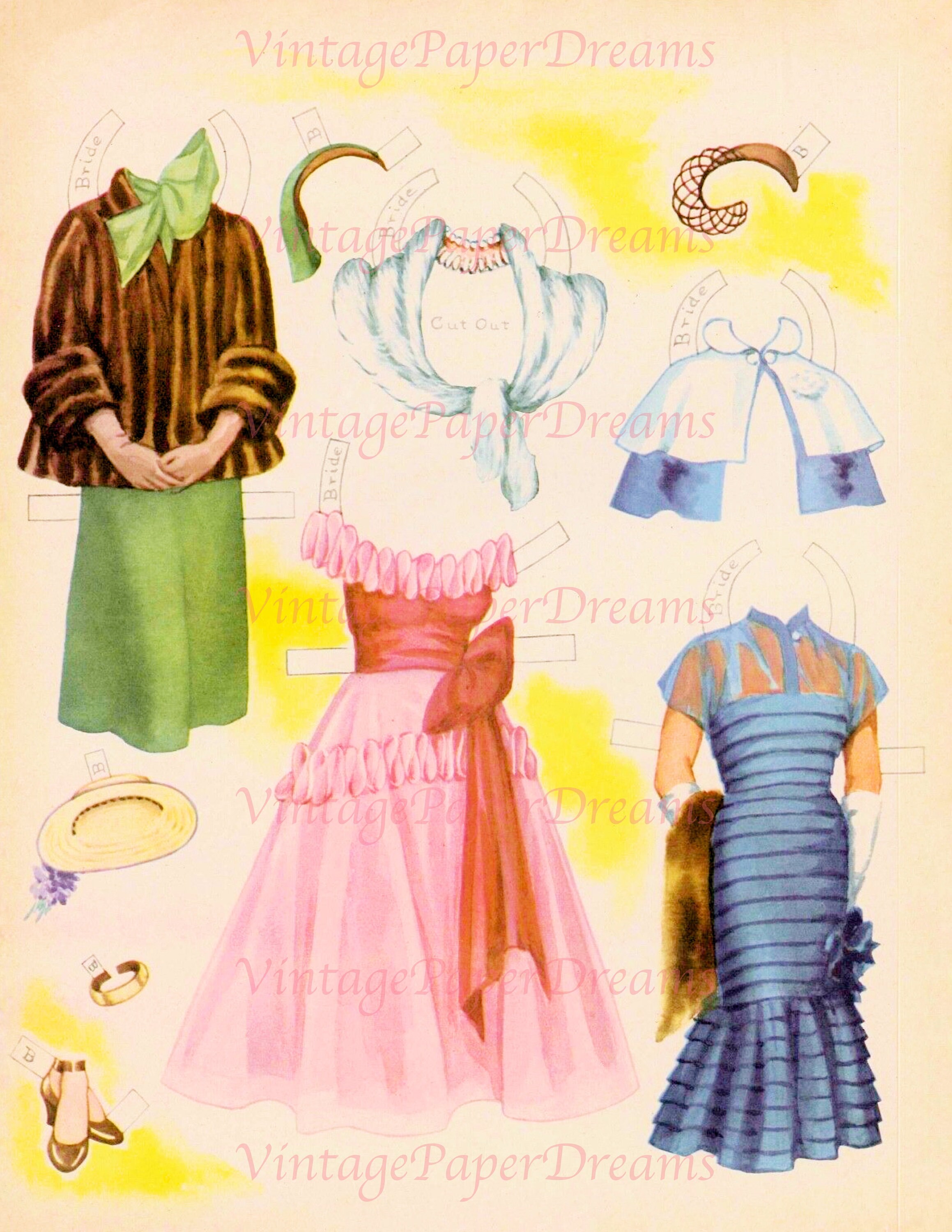 Vintage Paper Doll Printable PDF wedding Party Paper Doll 50s 1950s ...