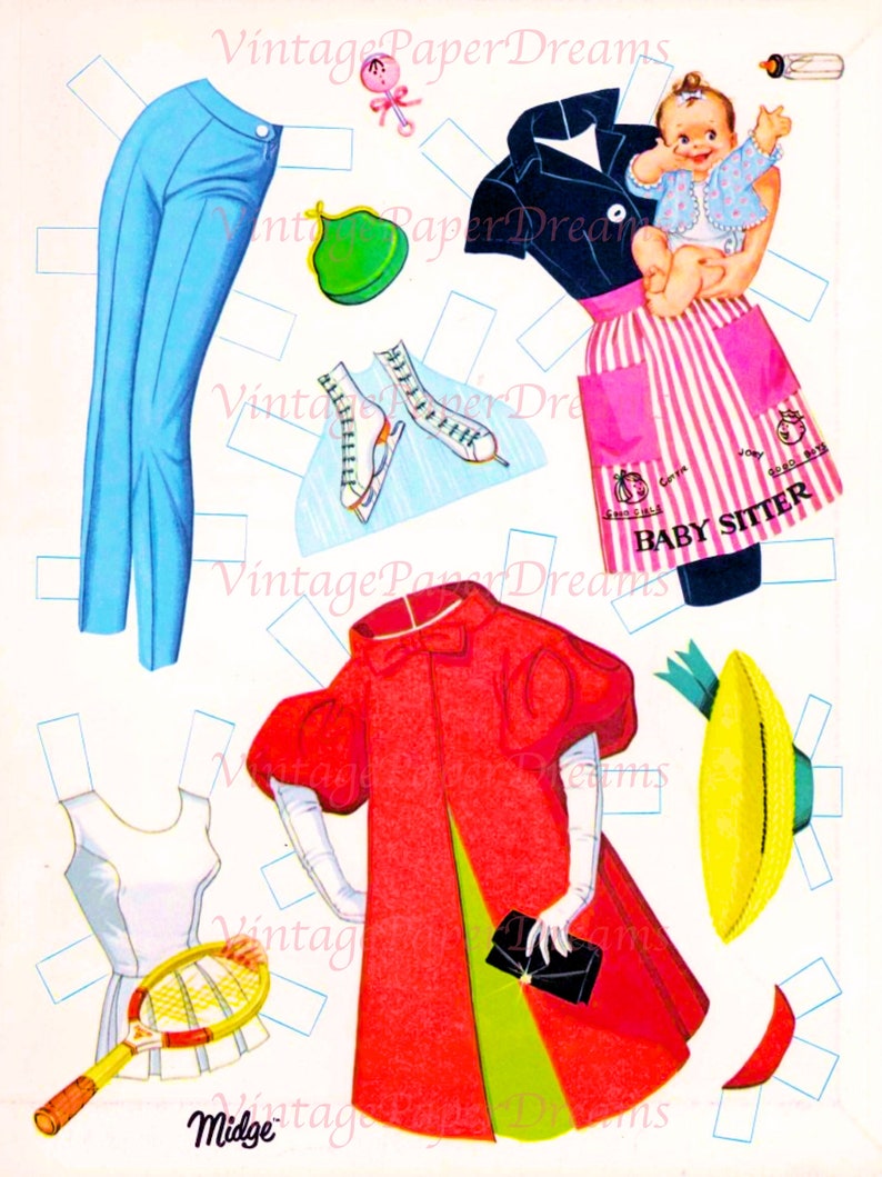 Barbie Paper Doll Printable Pdf Midge Paper Dolls Vintage Etsy
