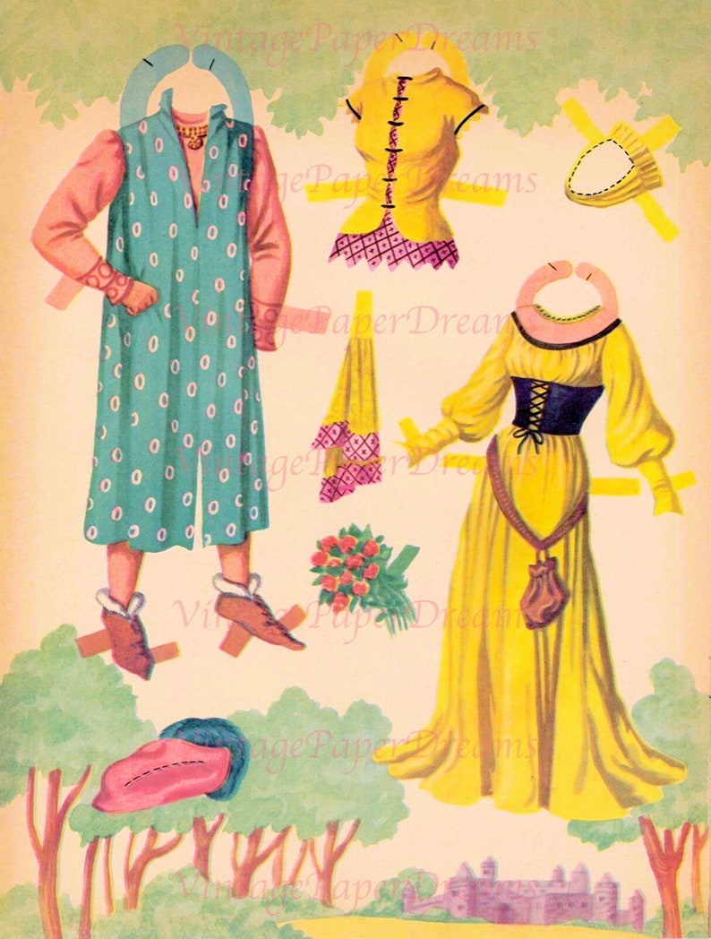 Vintage Paper Doll Printable PDF robin Hood Maid Marian Paper Dolls 40s ...