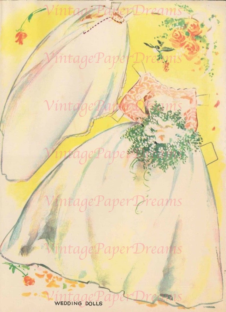 Vintage Paper Doll Printable PDF JPEG wedding Dolls 50s | Etsy