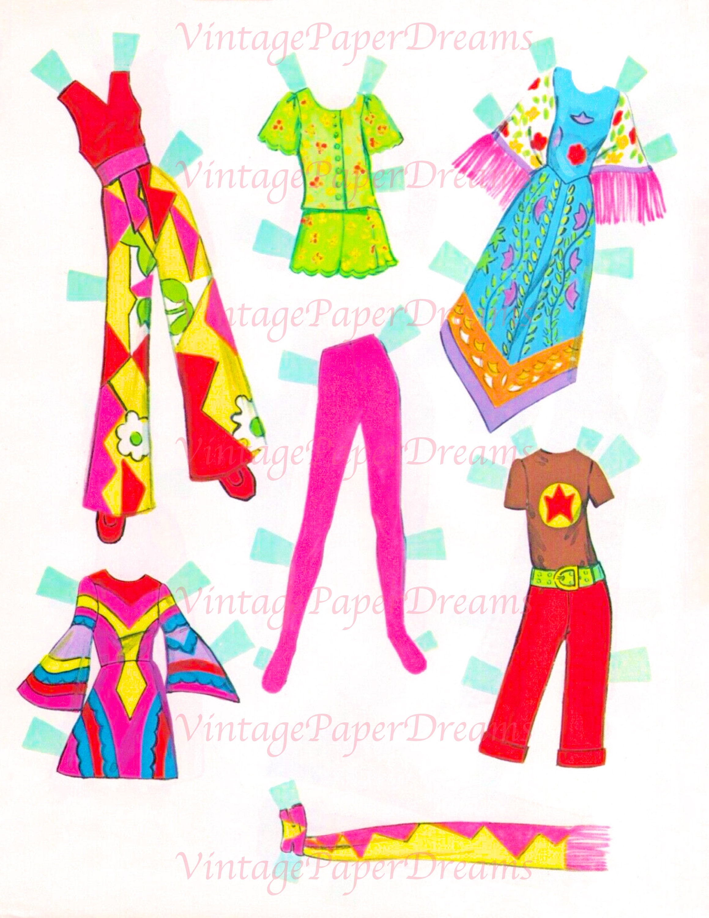 Vintage Paper Doll Printable PDF rock Flowers Paper Doll - Etsy