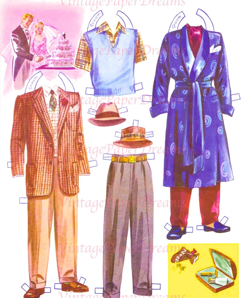 Vintage Paper Doll Printable Pdf Jpeg Pink Wedding 50s 1950s Paper Doll