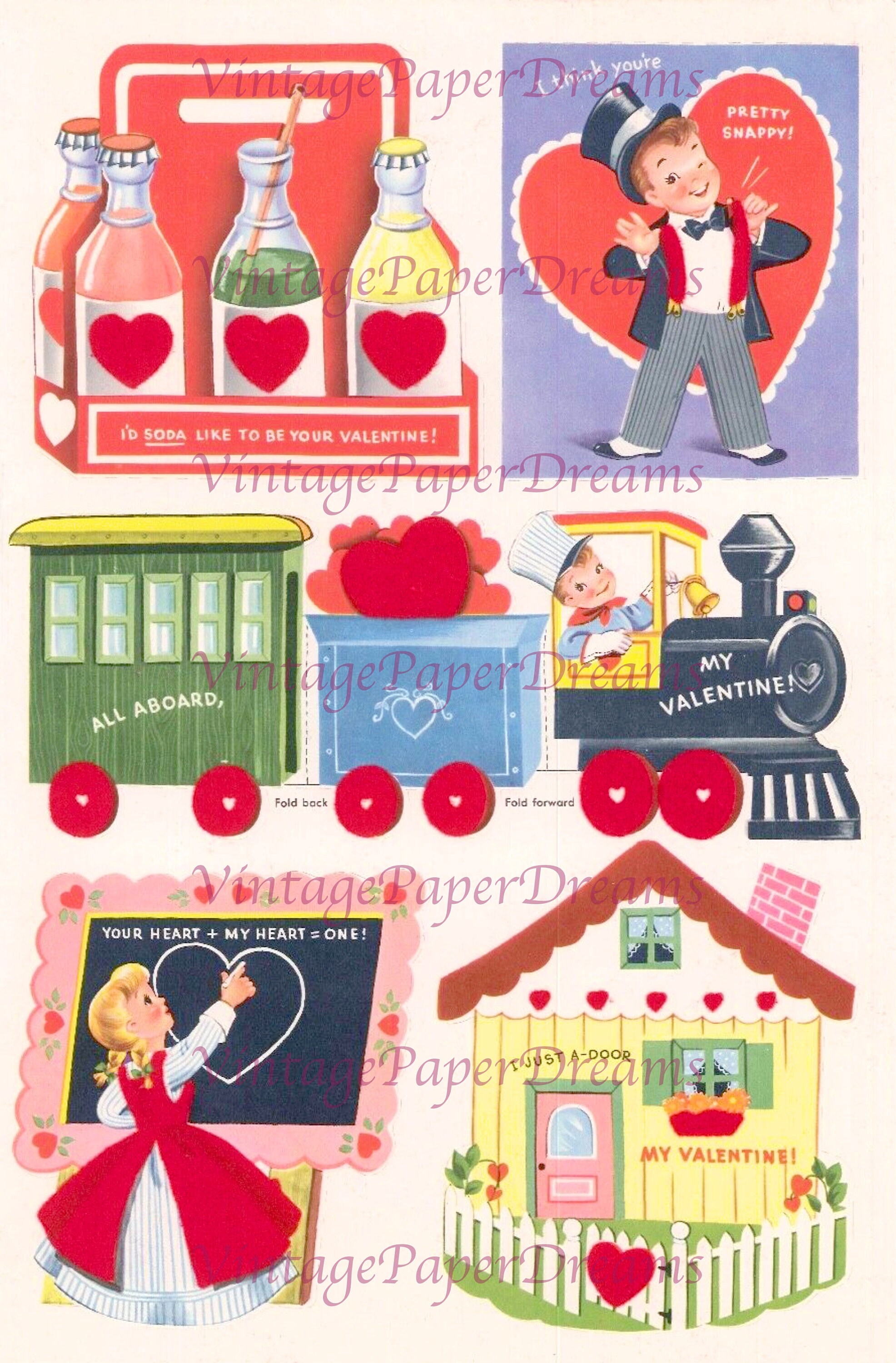 40 Vintage Valentines Card Printable PDF 1950s Holiday Card Paper Doll ...