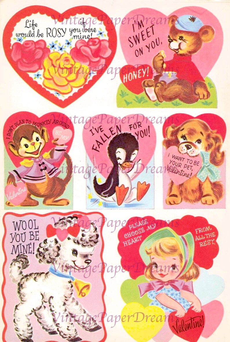 25 Vintage Valentines Card Printable PDF 1950s Holiday Kid Valentine's ...