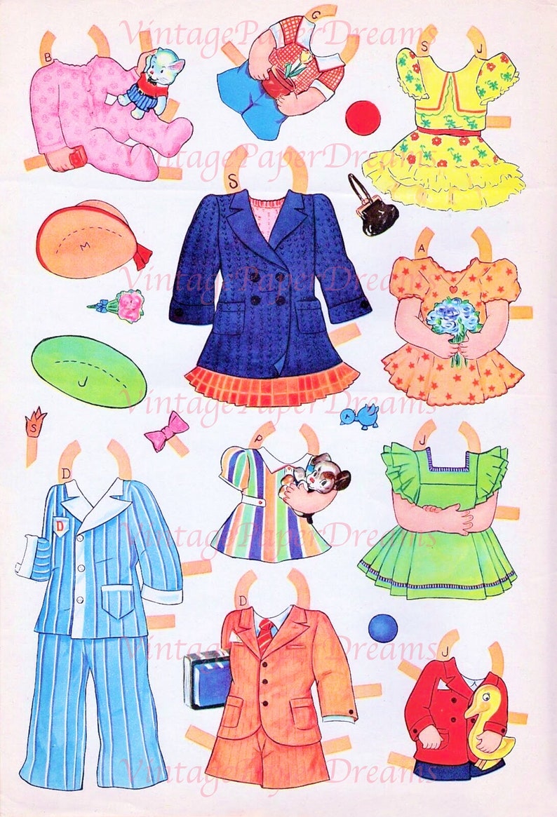 Vintage Paper Doll Printable PDF baby Boys Girls Paper Dolls 40s 1940s ...