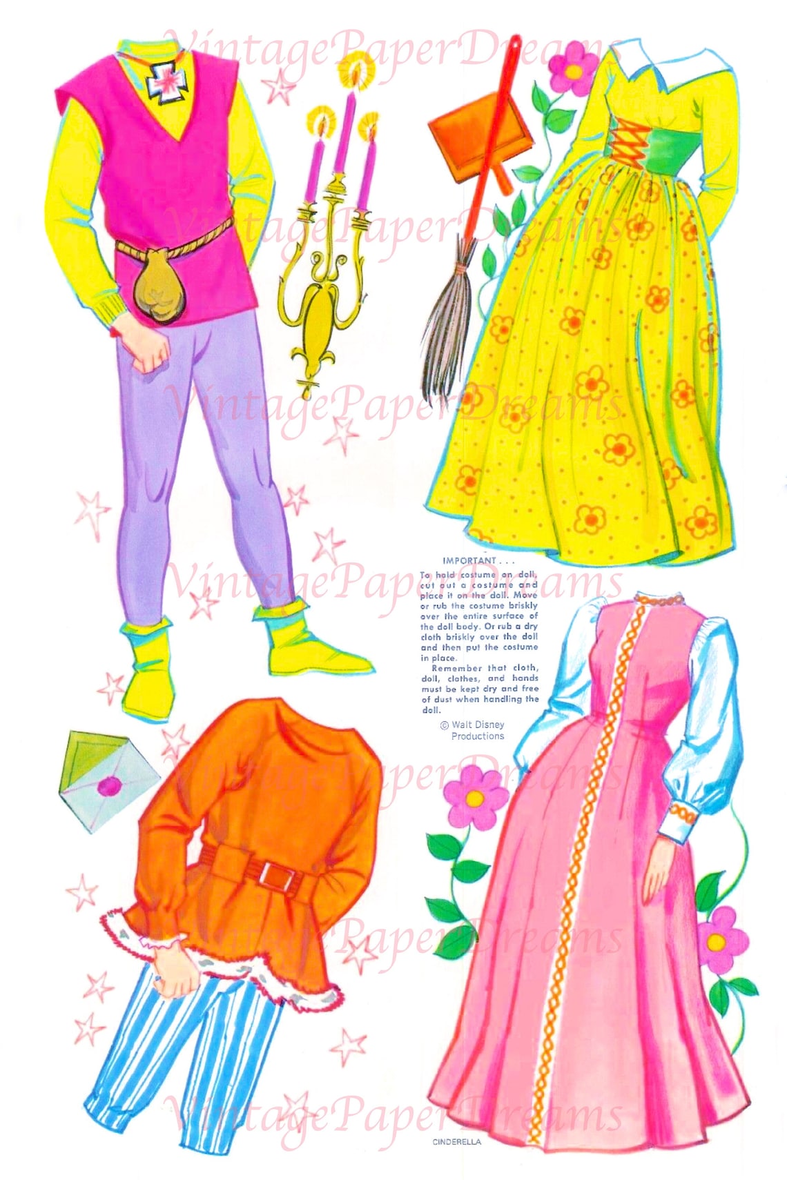 Vintage Paper Doll Printable PDF Cinderella Paper Doll 70s 1970s Prince ...