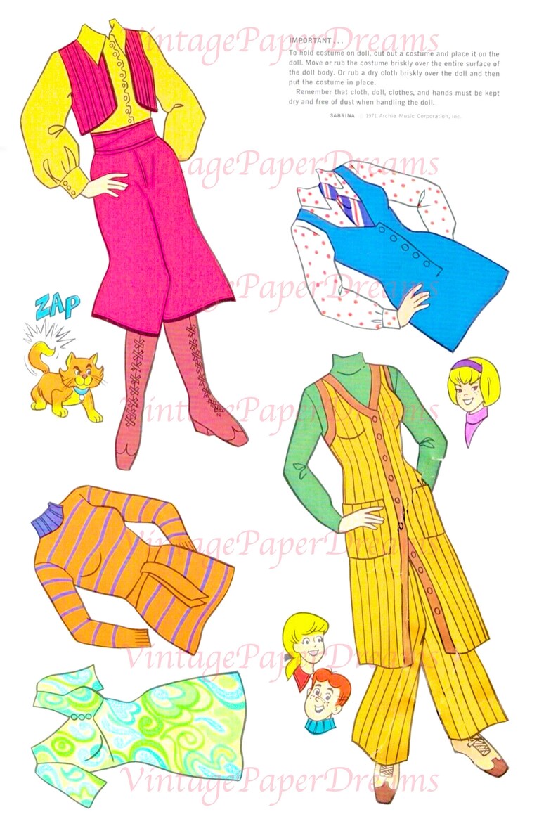 Vintage Paper Doll Printable PDF Sabrina Paper Doll 70s 1970s Paper ...