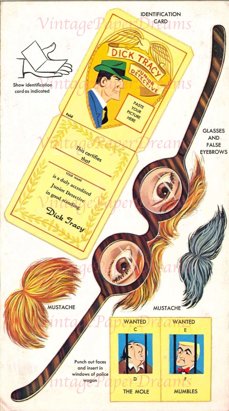 Vintage Paper Doll Printable PDF dick Tracy Detective Kit - Etsy