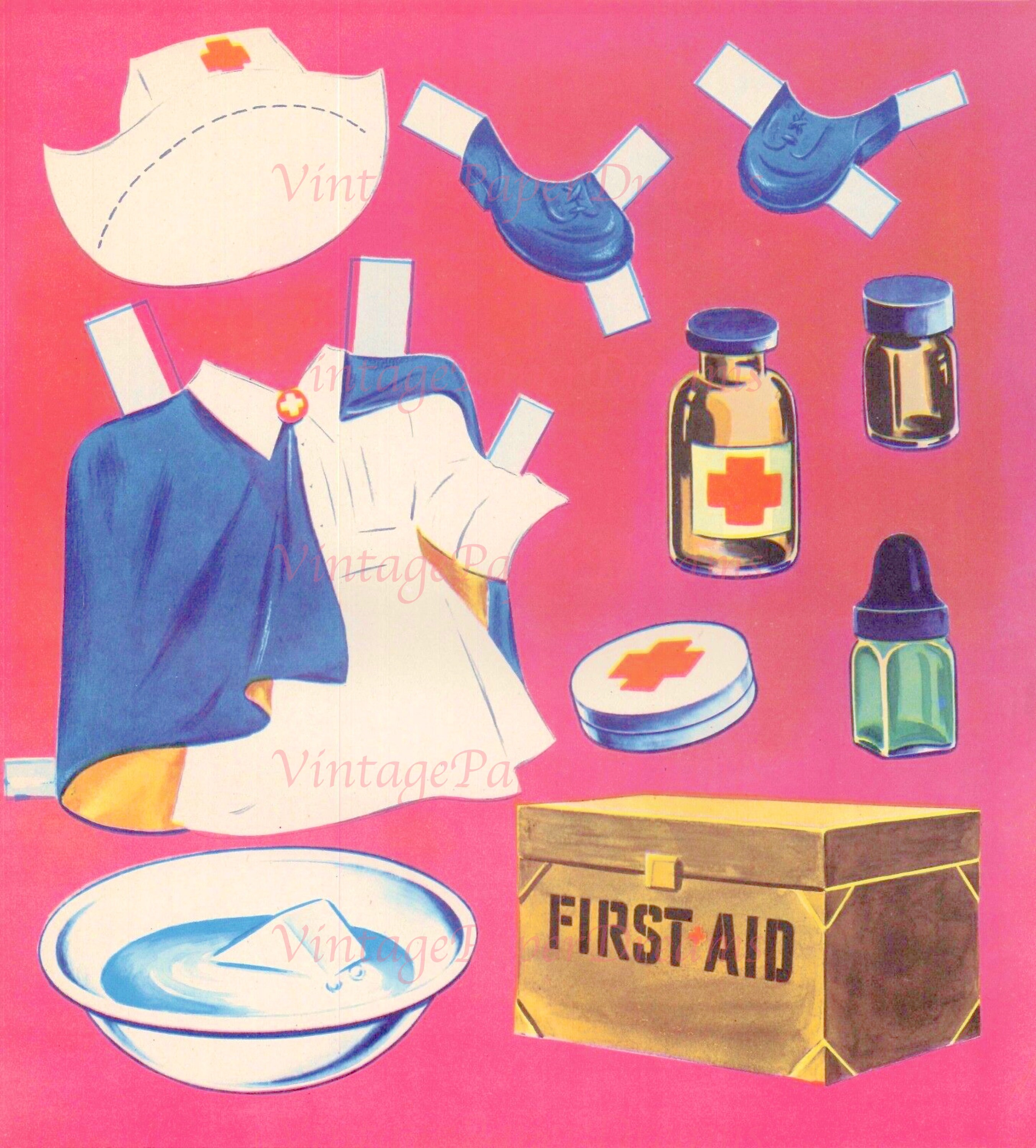Vintage Paper Doll Printable PDF little Nurse Paper Dolls 40s 1940s ...