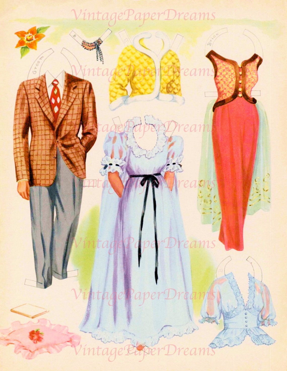 Vintage Paper Doll Printable PDF wedding Party Paper Doll 50s 1950s Paper Doll Pattern Download ...
