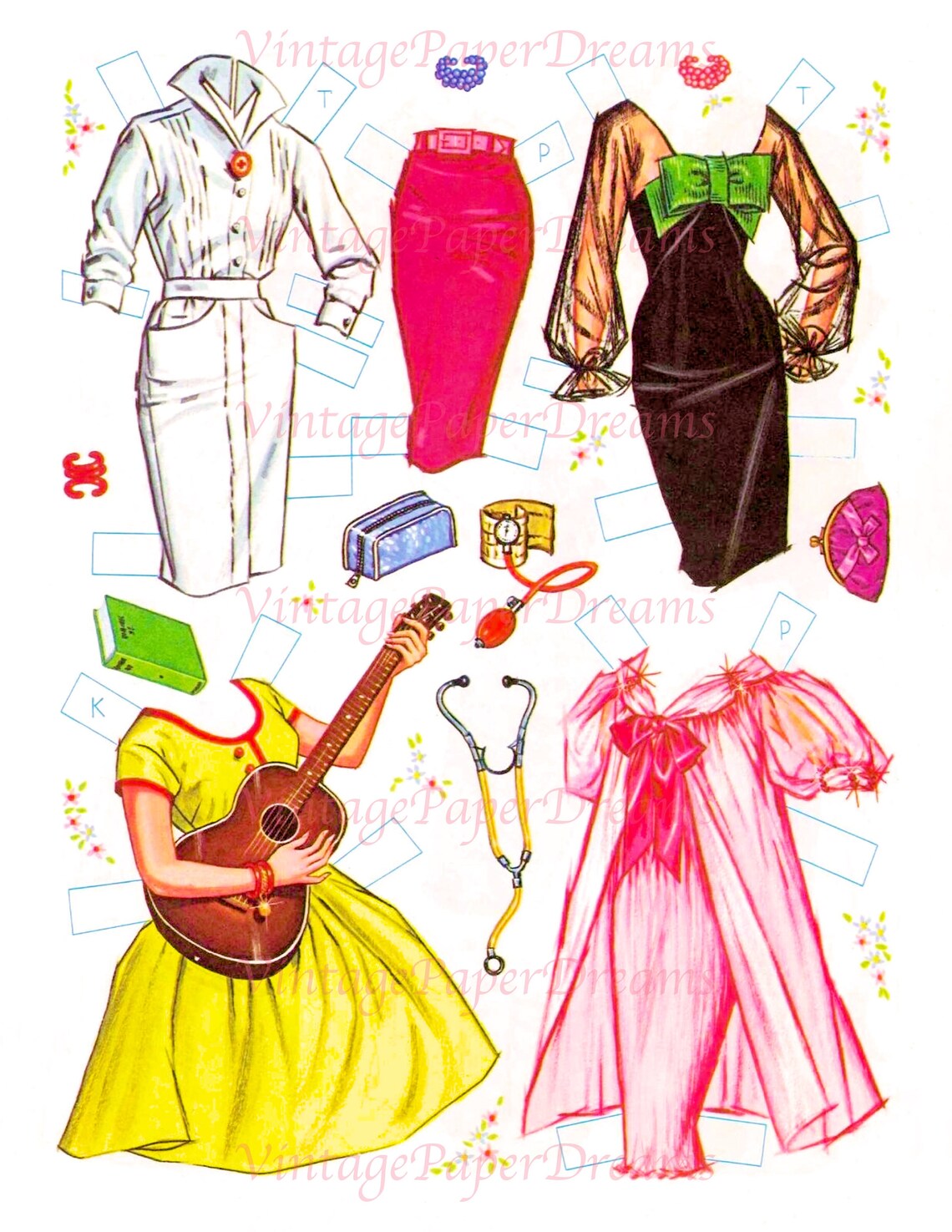 Vintage Paper Doll Printable PDF Nurse Paper Dolls 60s 1960s Brunette ...