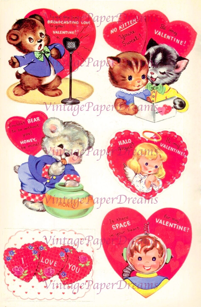 50 Vintage Valentines Book Printable PDF • 1950s Holiday Card Paper ...