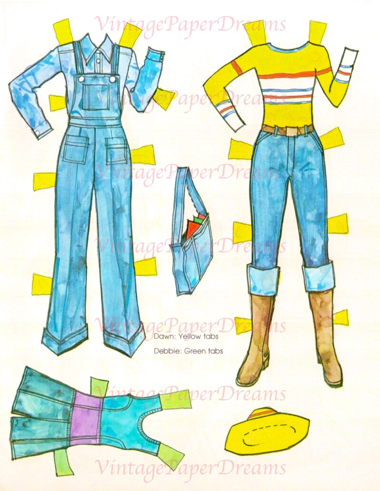Vintage Paper Doll Printable PDF country Denim Dolls Paper - Etsy UK