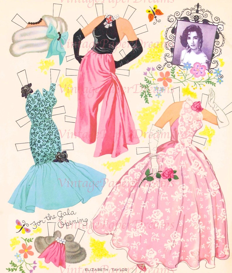 Vintage Paper Doll Printable PDF elizabeth Taylor Paper Doll - Etsy