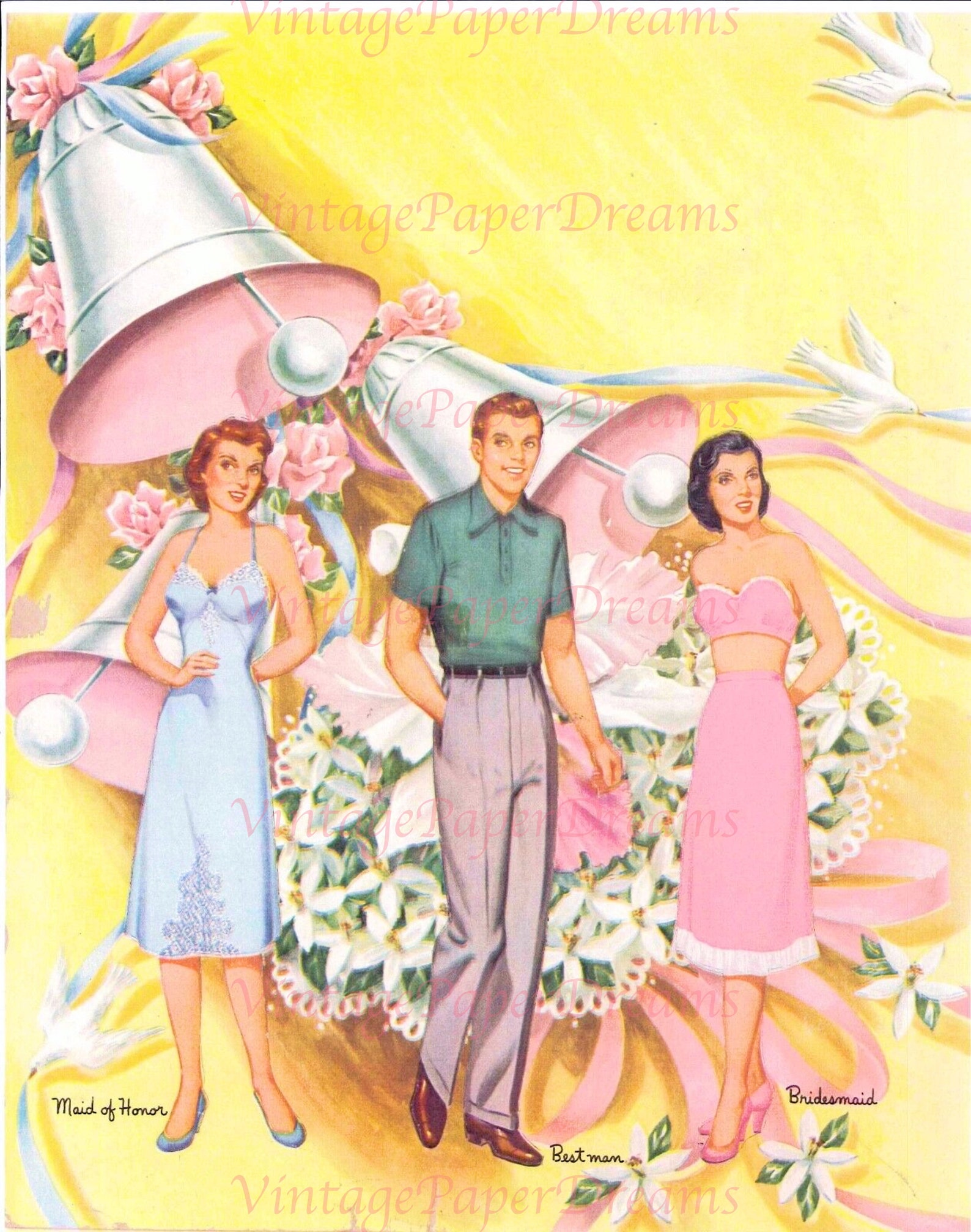 Vintage Paper Doll Printable PDF • wedding Party Paper Doll • 50s 1950s ...