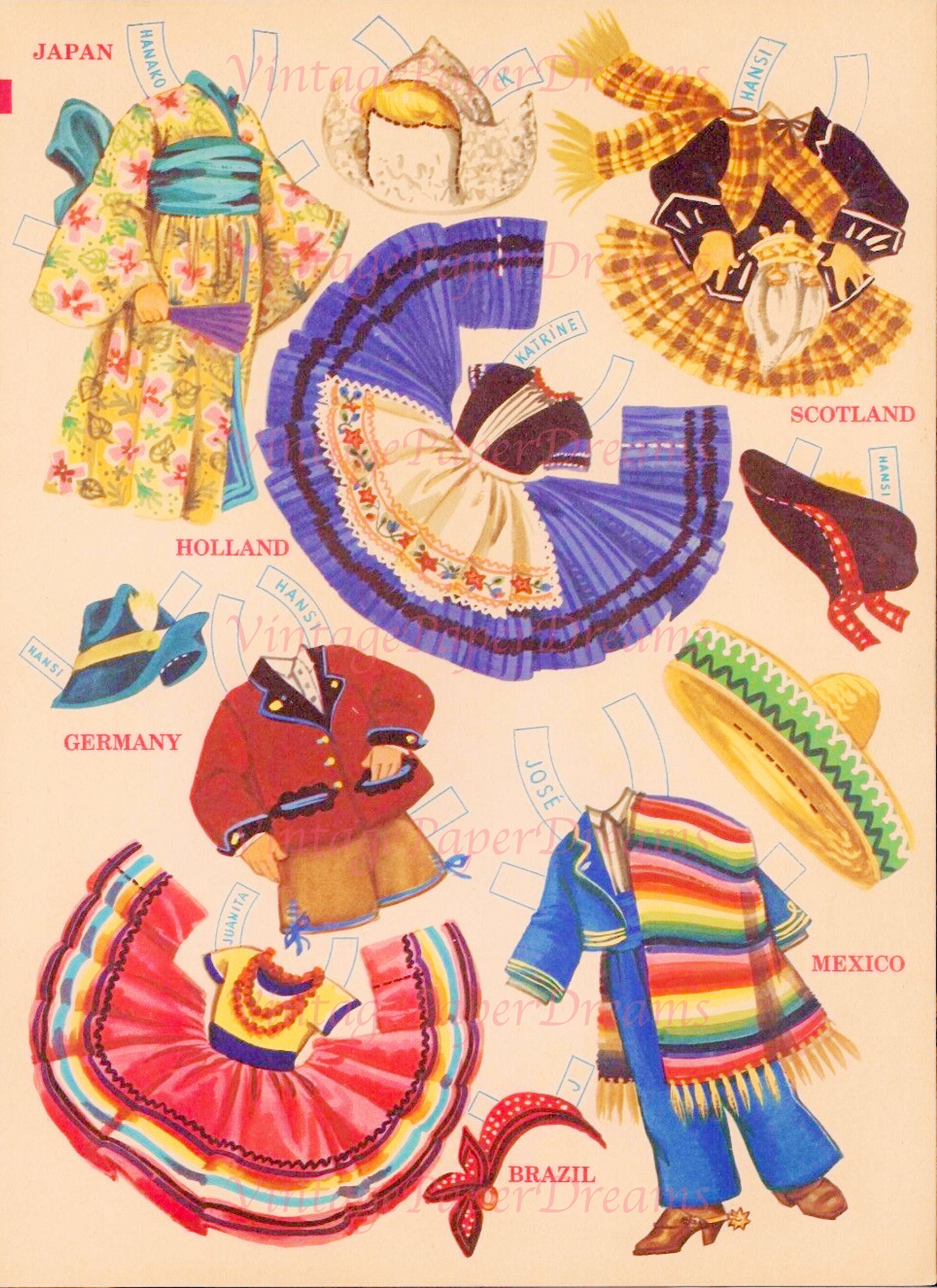 Vintage Paper Doll Printable PDF world Children Paper Doll 50s 1950s ...